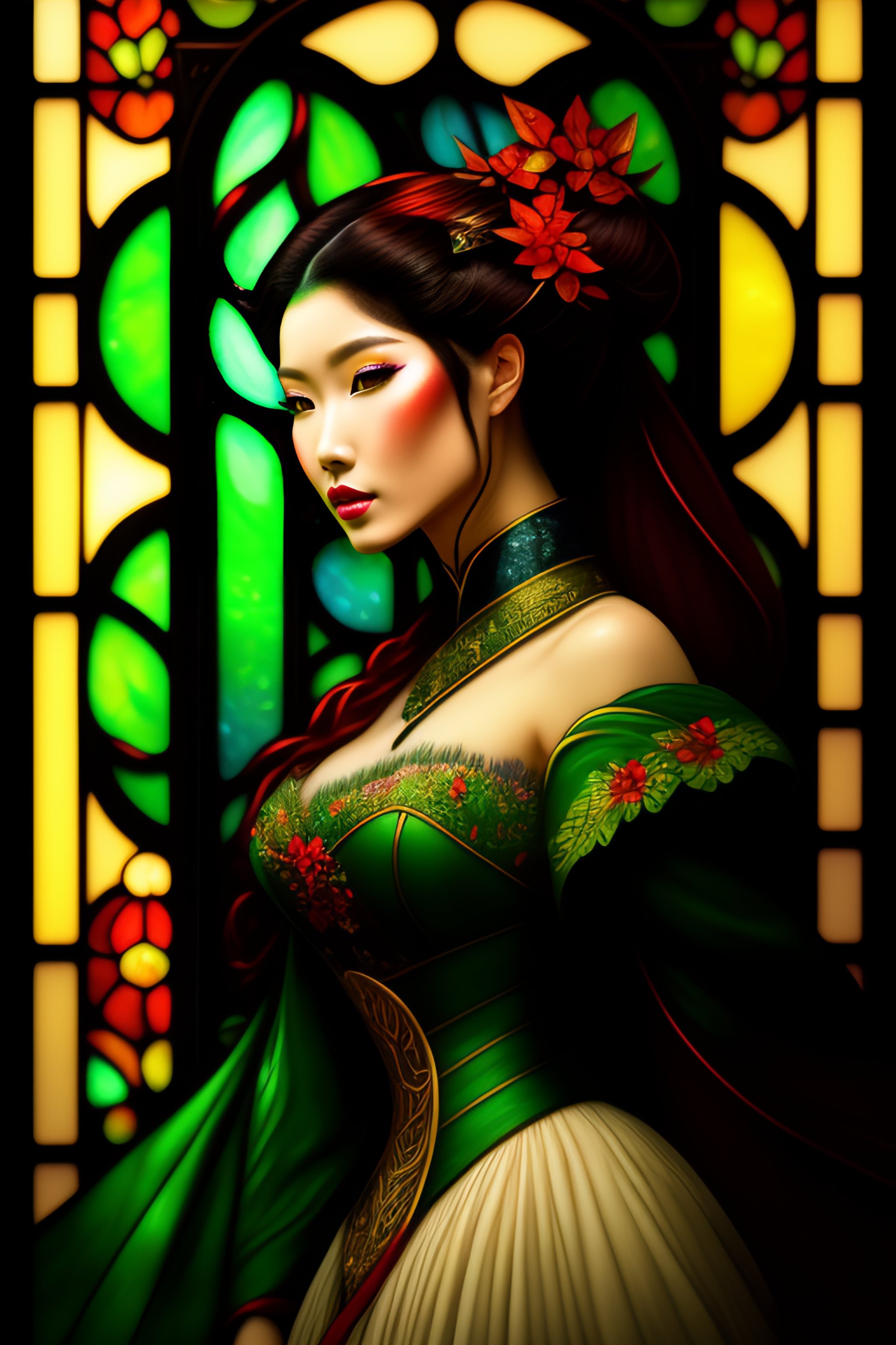 Lexica - An astonishingly detailed stained glass window of a beautiful ...