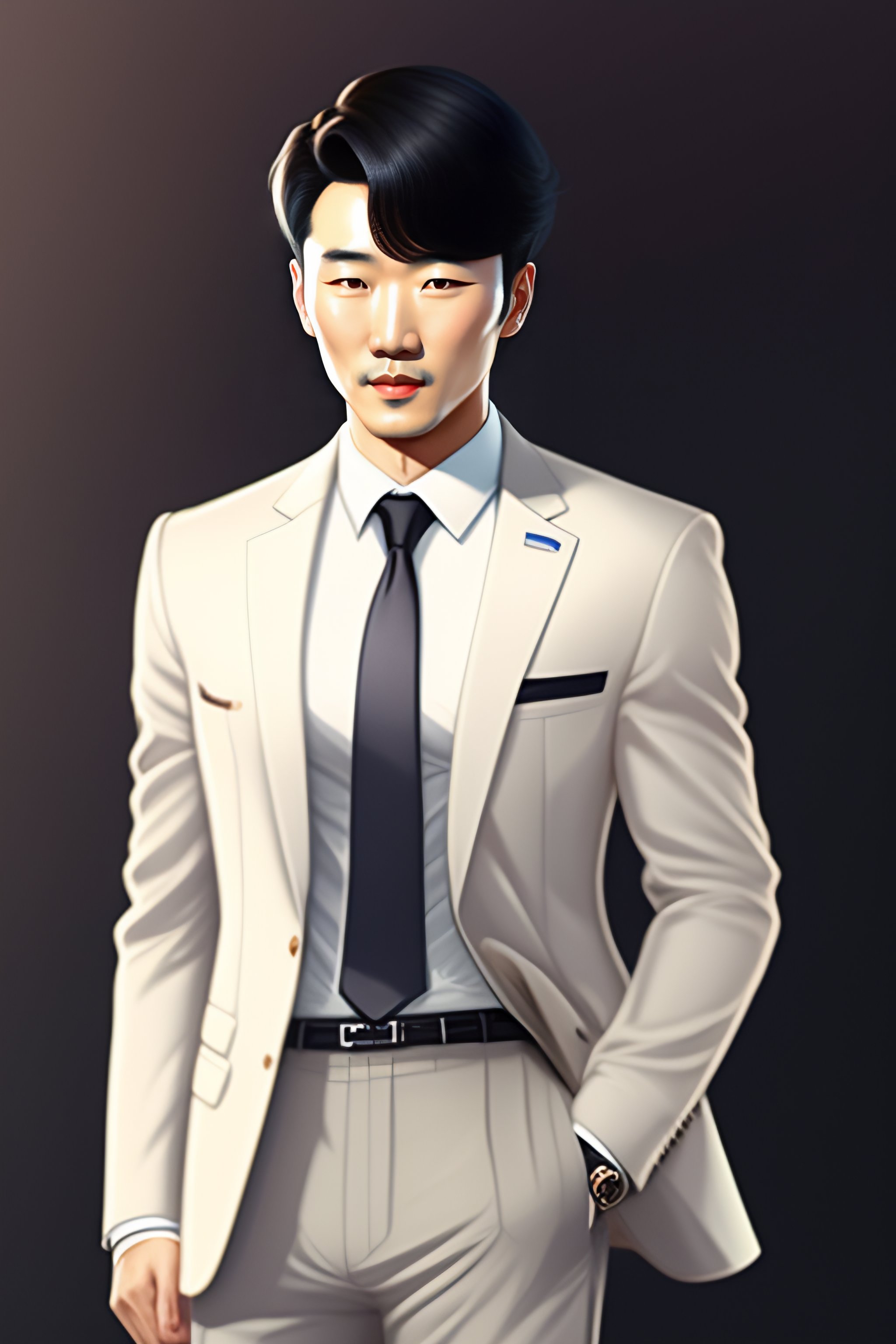 Lexica - Korean cartoon style, a sharp-eyed Korean man in a black coat ...