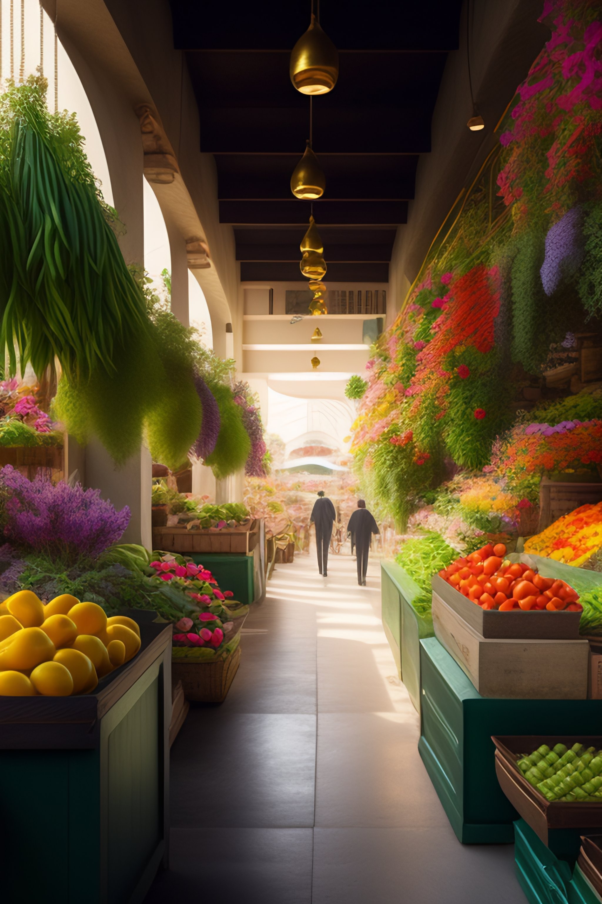 Lexica - Architectural digest photo of a vegetables market flowers and ...
