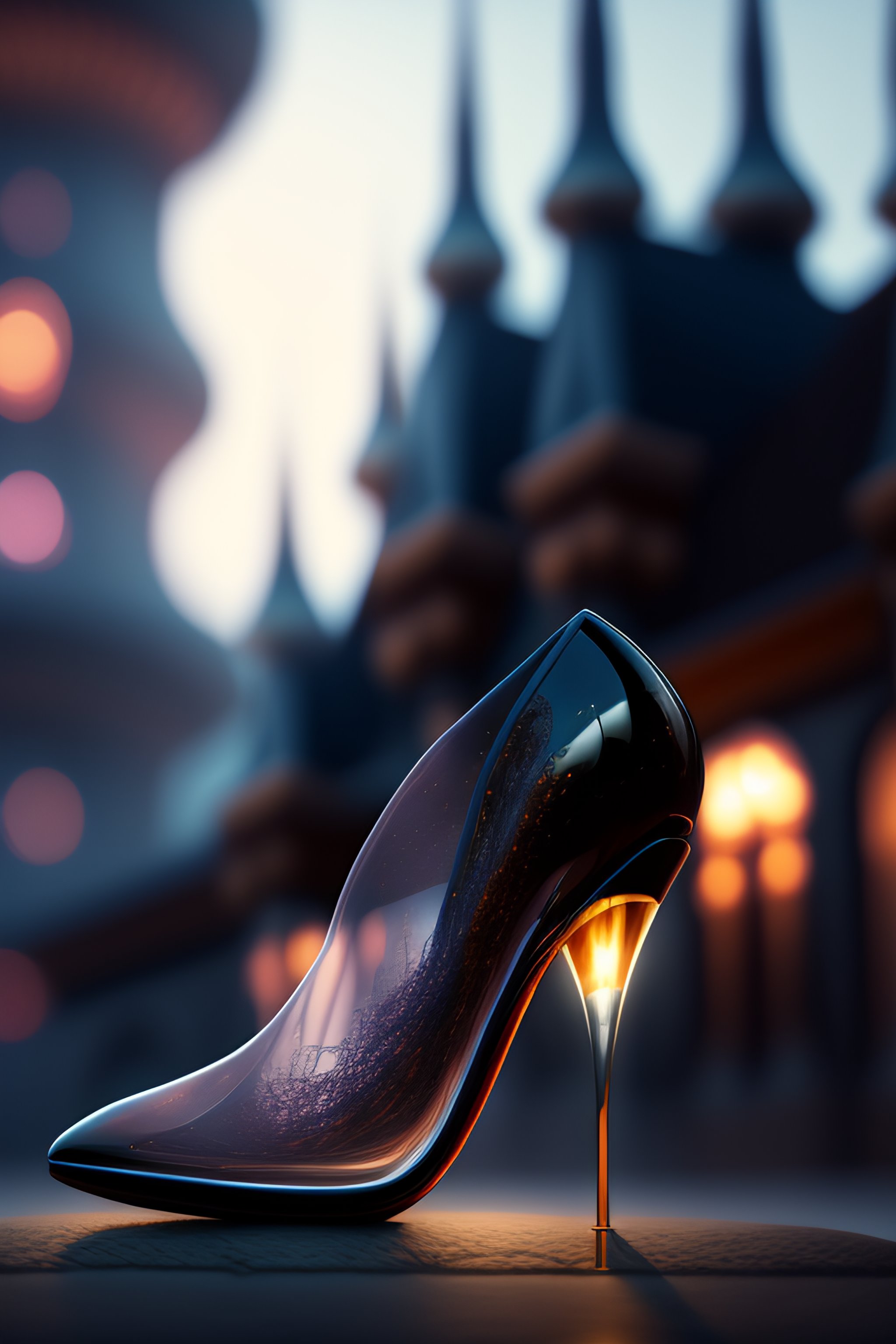 Lexica - Abstract dark fantasy transparent high heel shoe in front of a ...