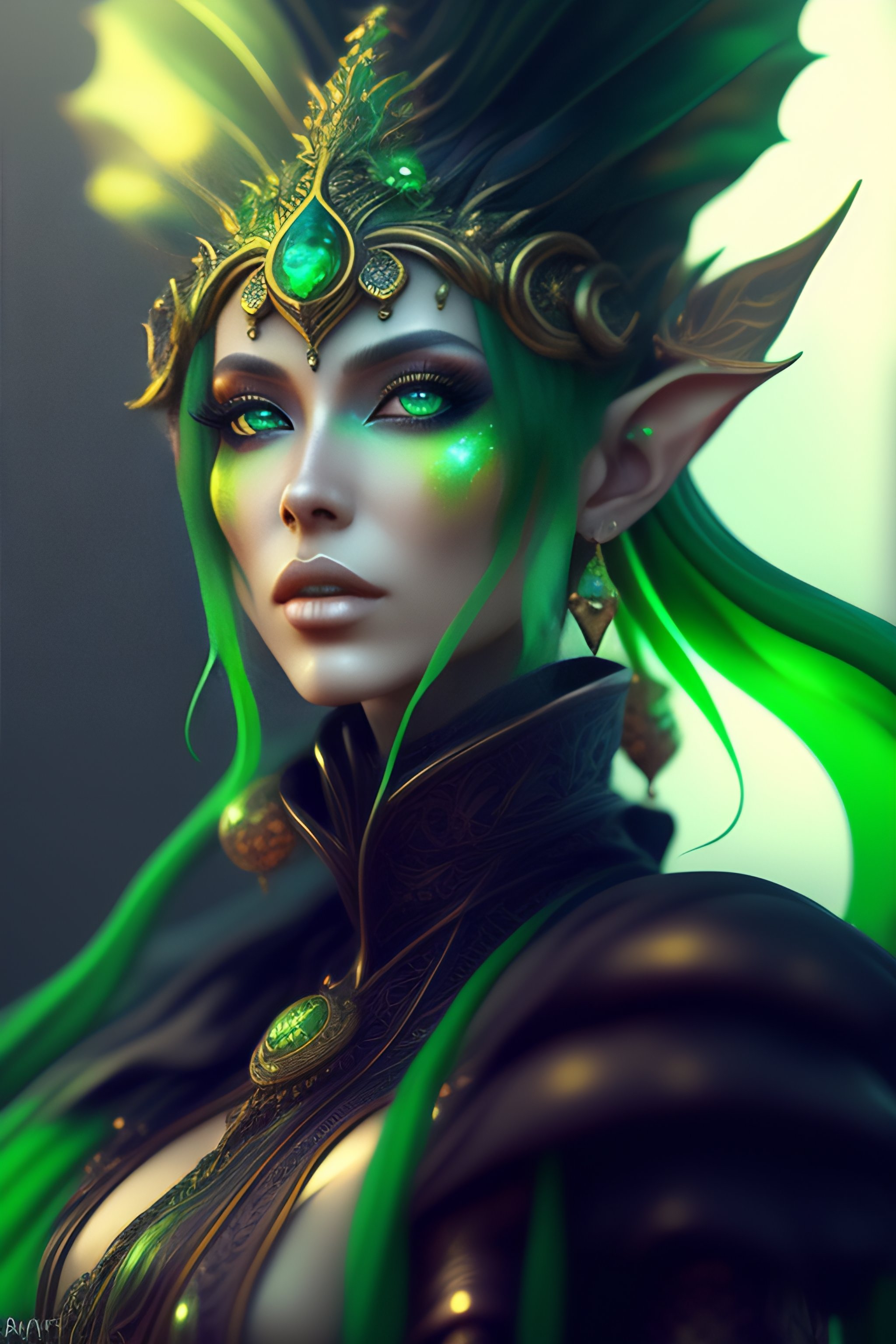 Lexica - Ghastly green elf, in the style of Surrealism, Artgerm, Greg ...
