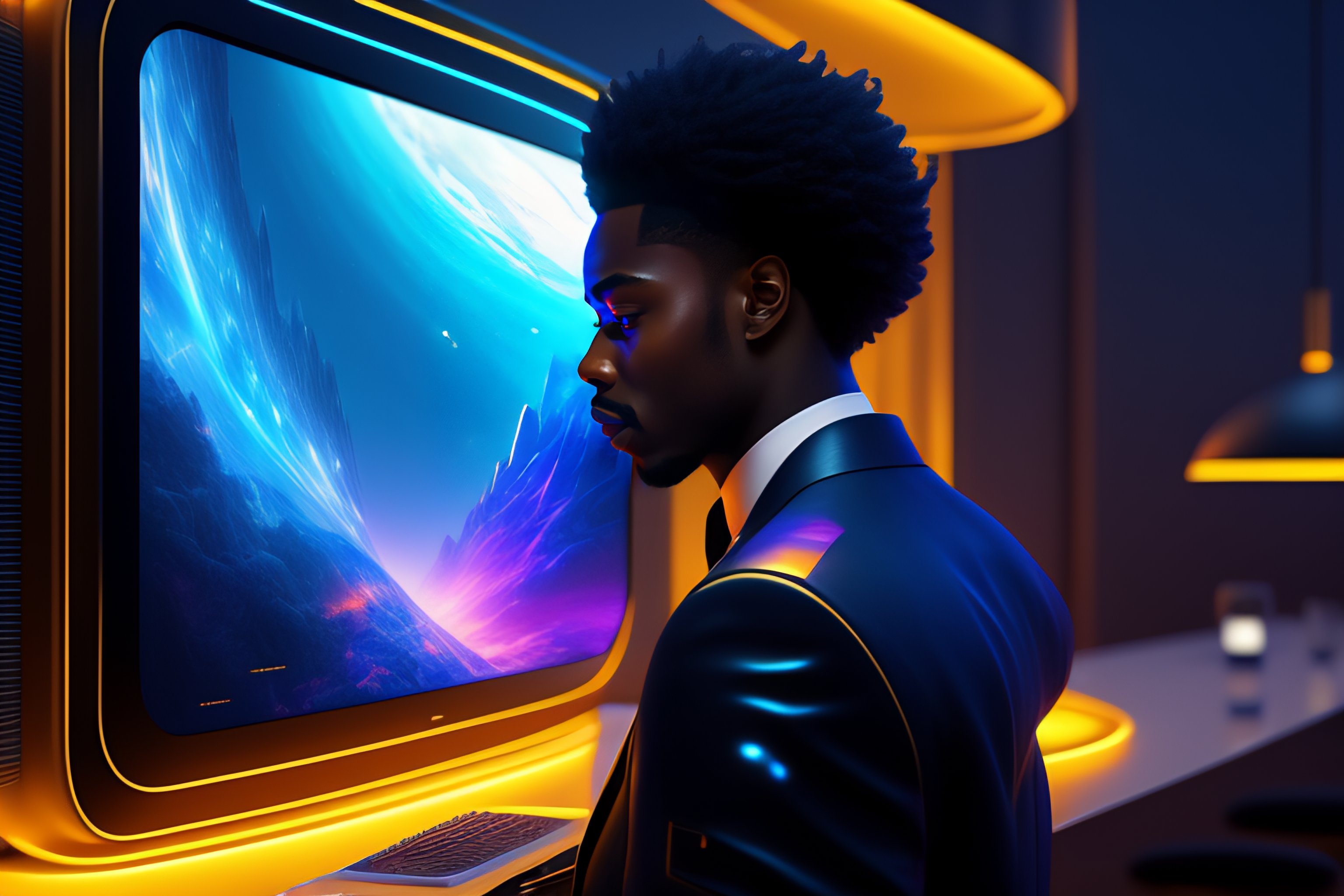 Lexica - Handsome black genius hacking the metaverse, holographic ...