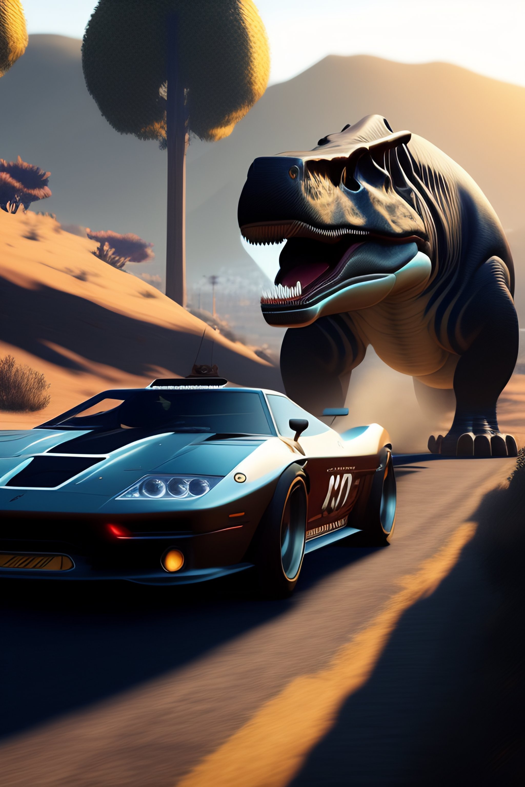 Lexica - T-rex eating a car in gta 5