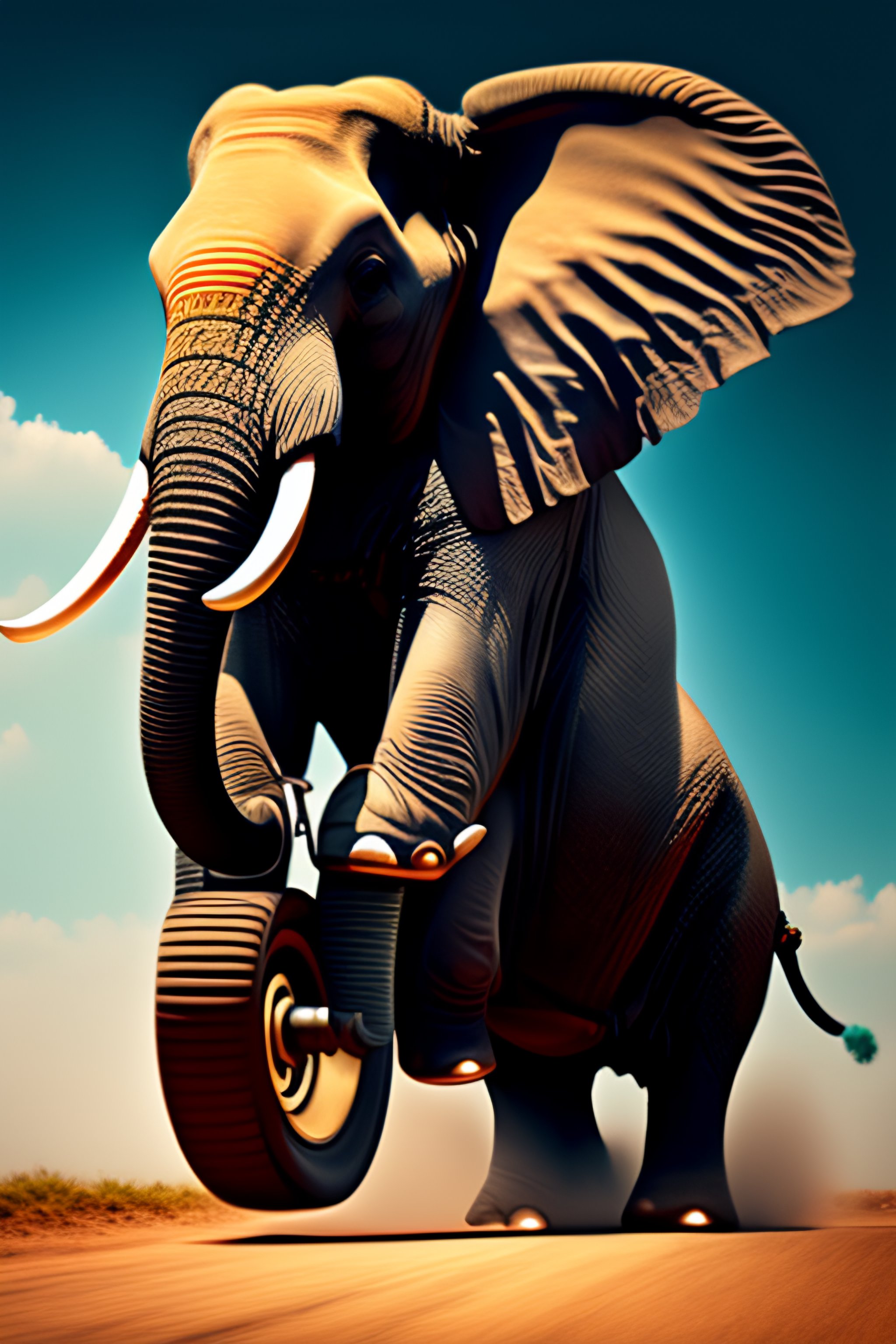 Lexica - Crazy elephant, on one wheel, motorcycle, dead