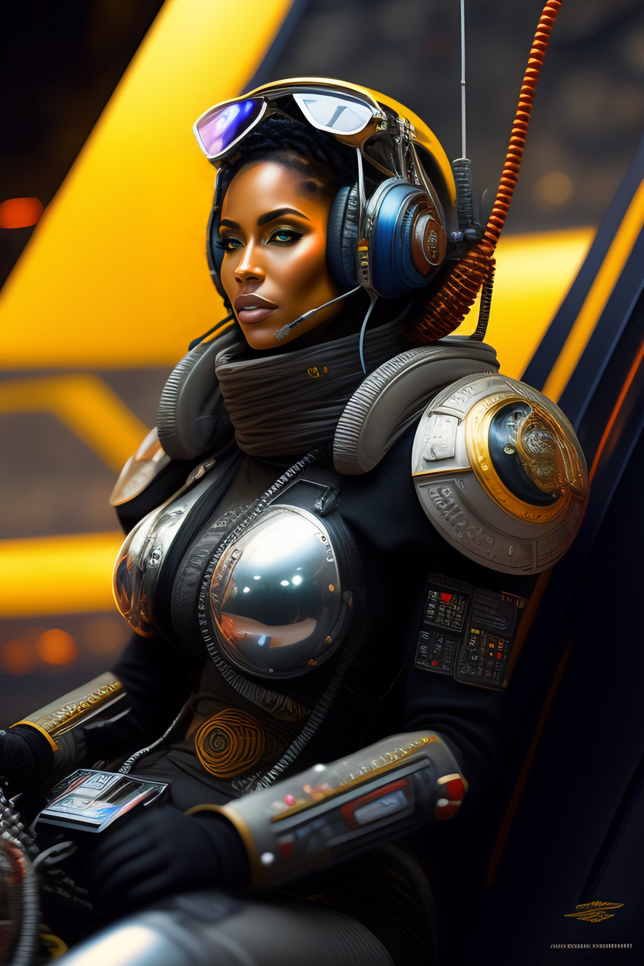 Lexica - Cyborg pilot wired to commands, detailed maximalist interior ...