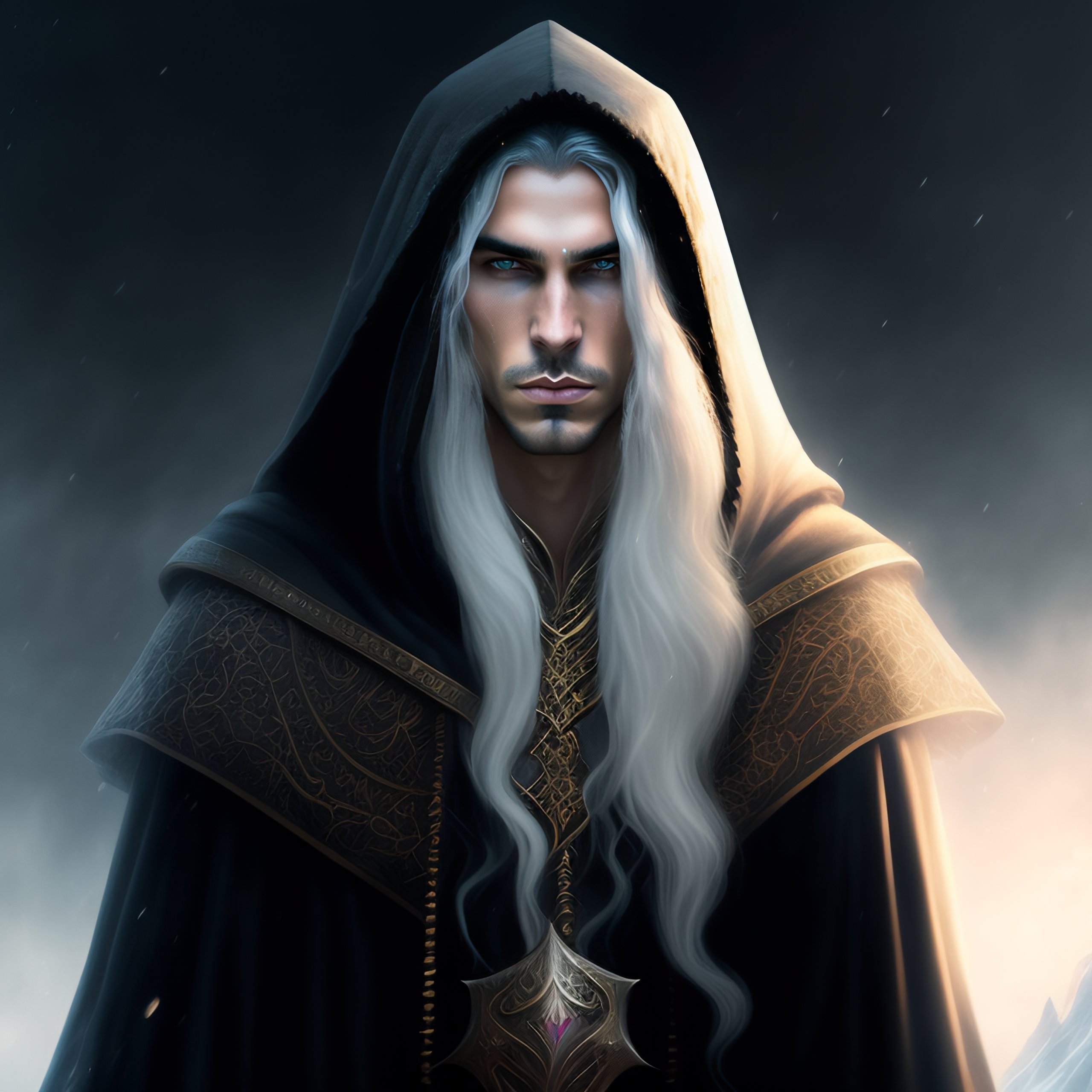 Lexica - A shaved pale elven necromancer wizard with long black hair in ...