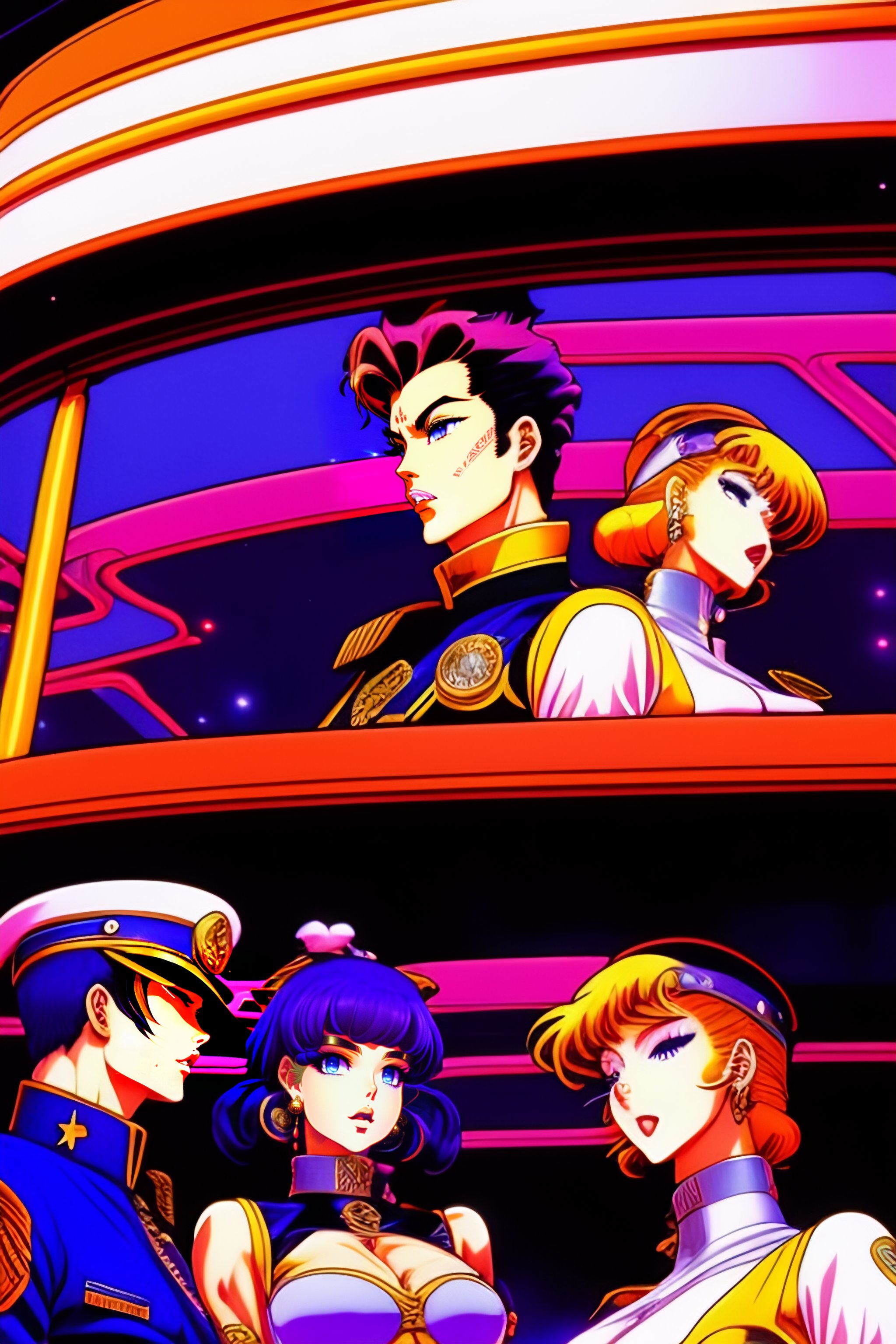 Lexica - Vintage 90's anime style. cluttered starship interior; captain ...