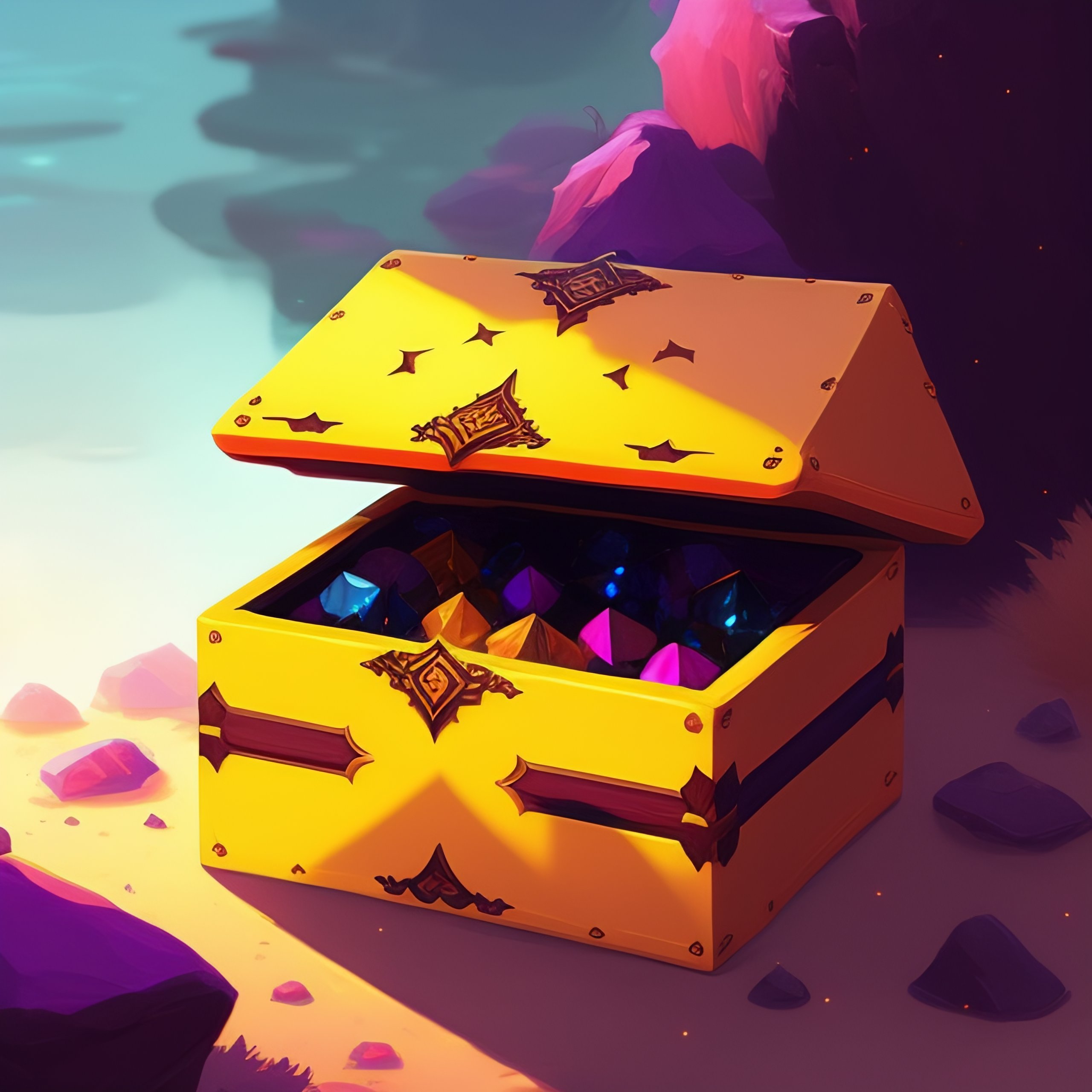 Lexica - A small wooden box full of glowing magical stone crystals, dnd ...