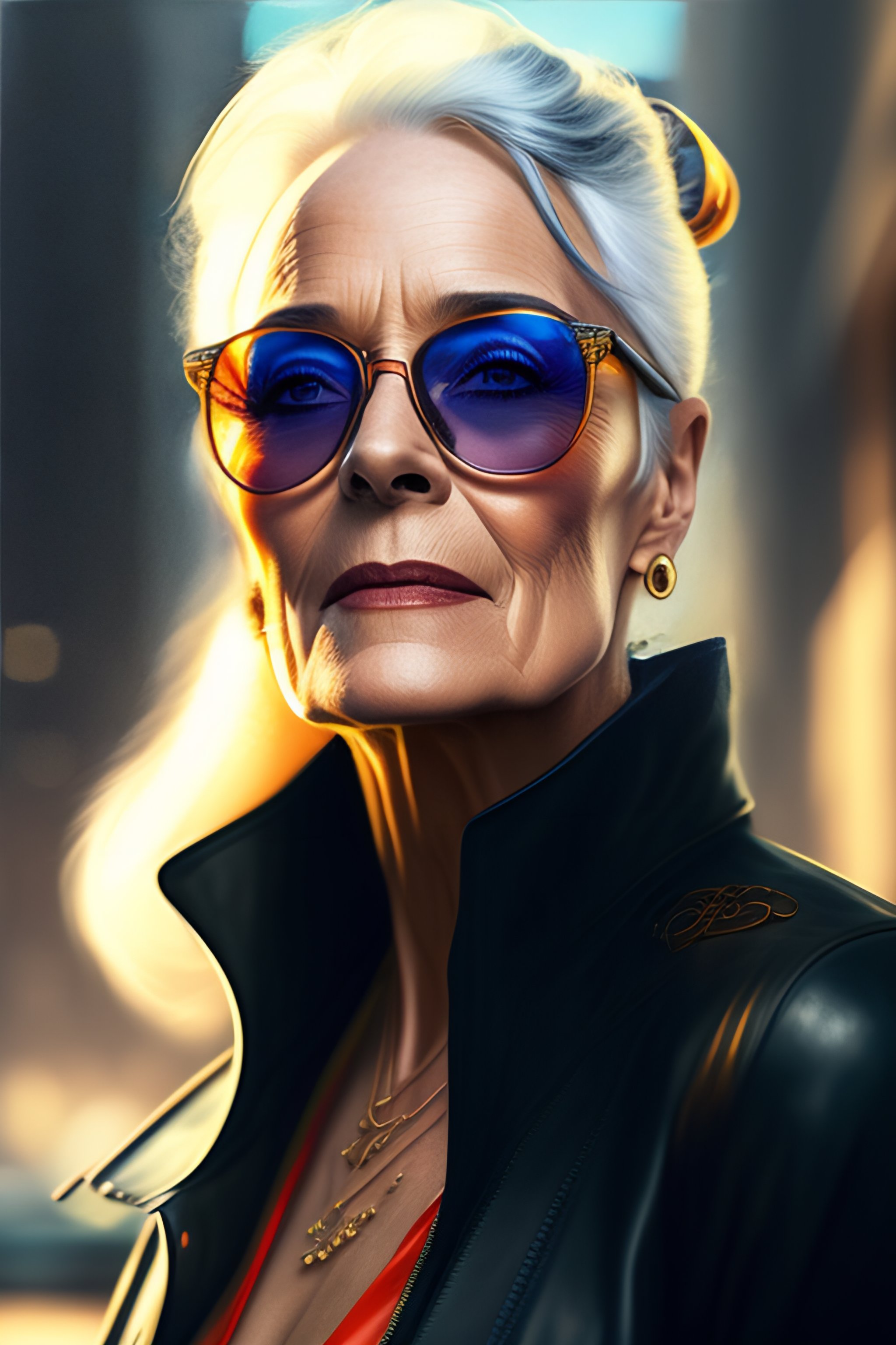 Lexica - Portrait of a cyberpunk woman in her seventies based on Robin ...