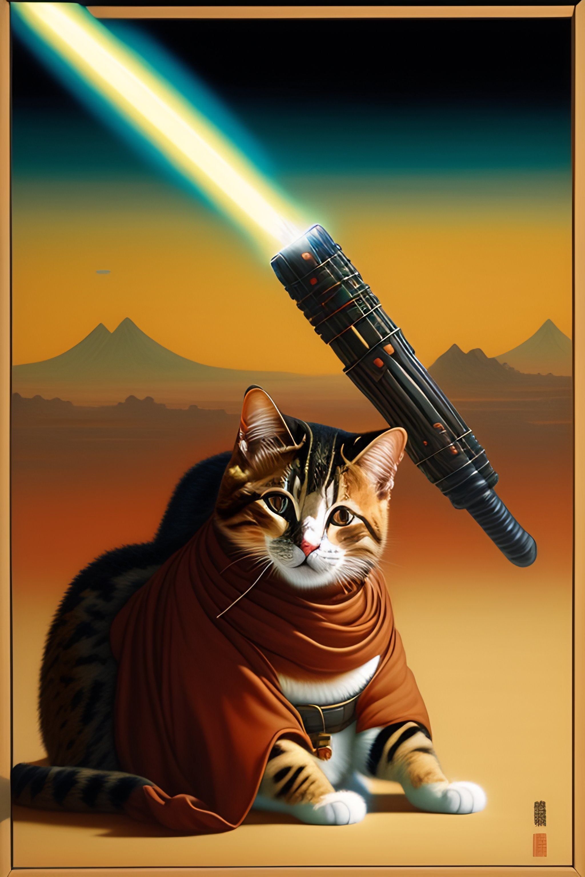 Lexica - A jedi cat training with his lightsaber in tatooine in old ...