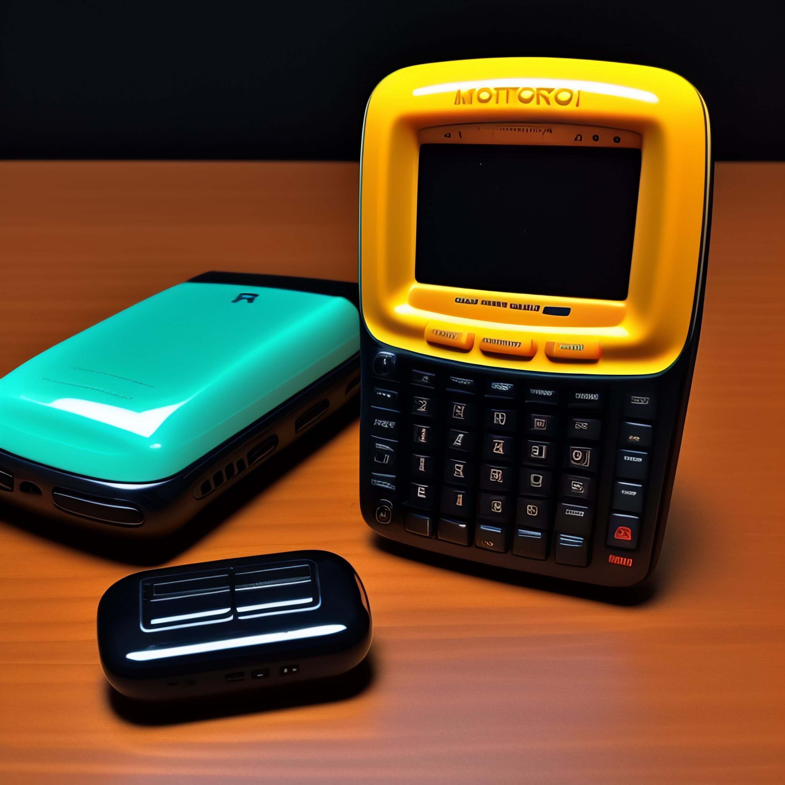 Lexica - 80s Motorola cell phone, bright plastic housing, keys, buttons ...