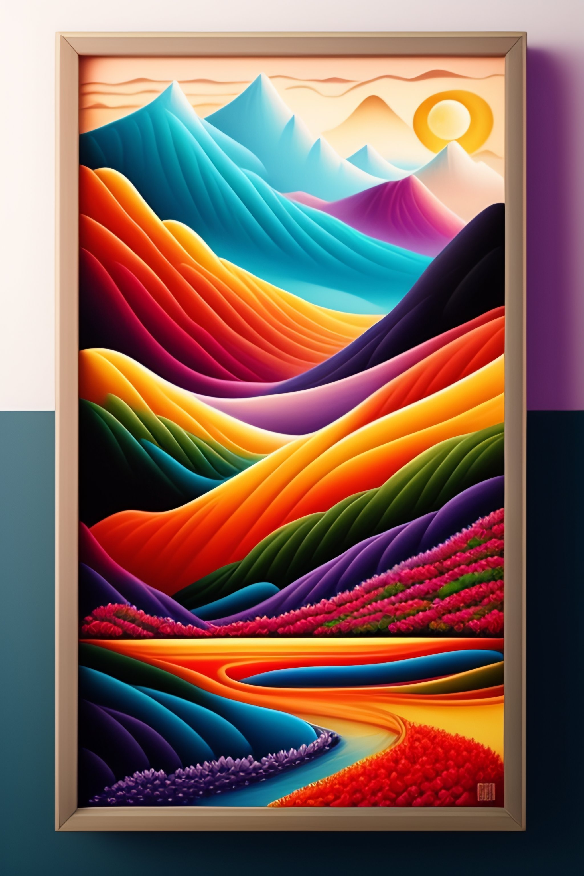 Lexica - Wall painting of mountains with the word daleela colorful