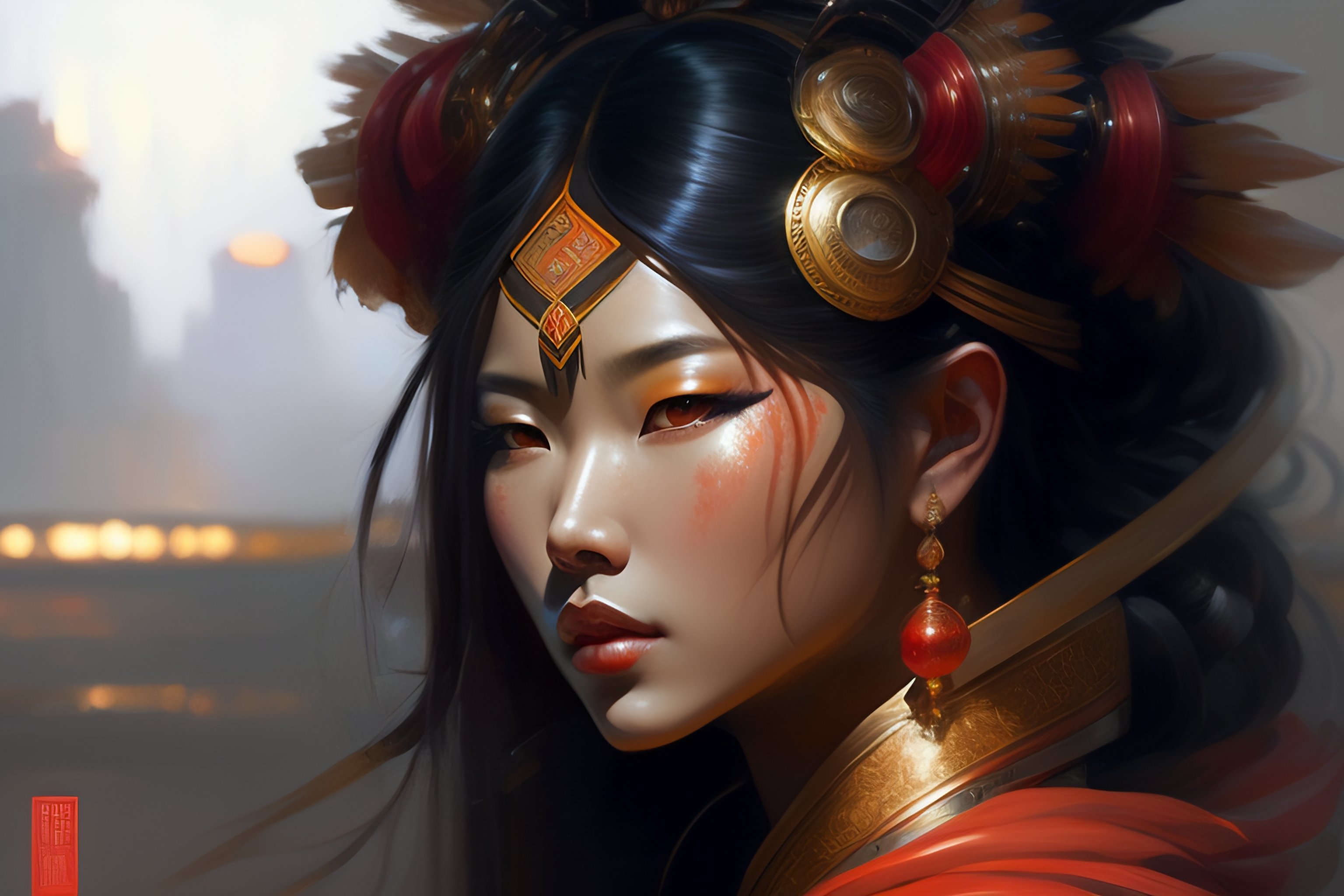 Lexica - Portrait full body geisha cyborg ethnic girl painting by ...