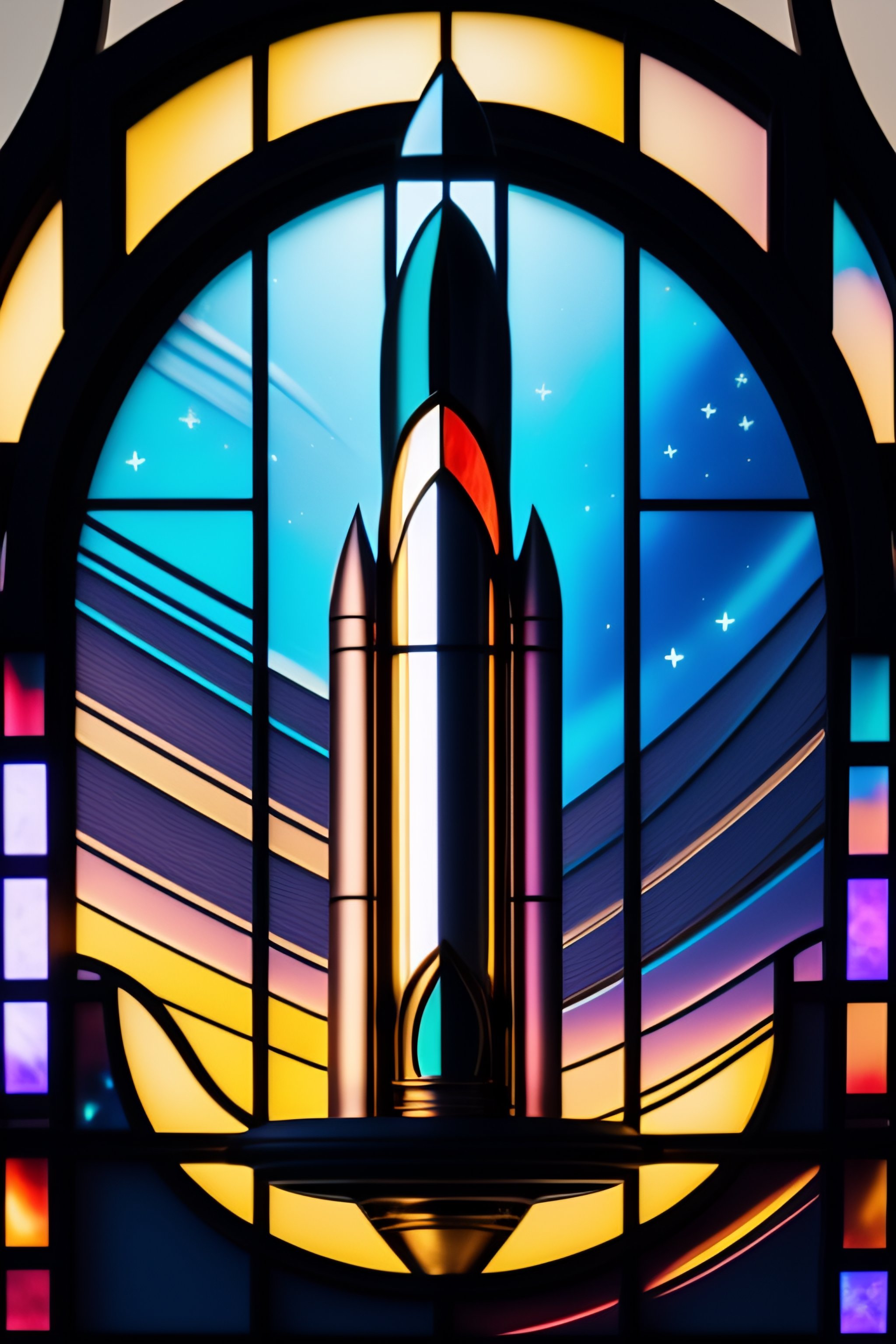 Lexica - Rocket launch, center composition, detailed stained glass ...