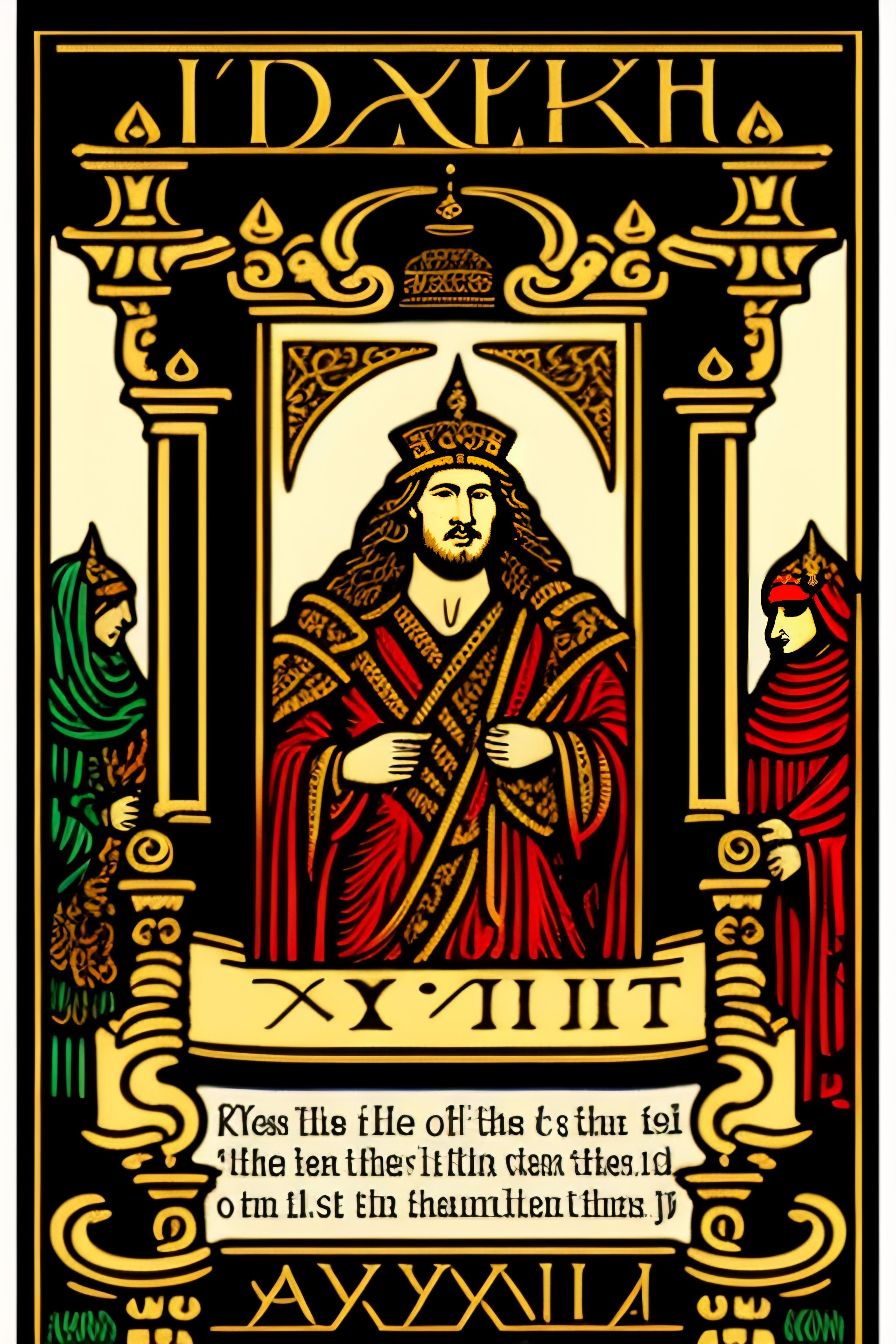 Lexica - The tarot XV devil card, in the style of the Bayeux Tapestry