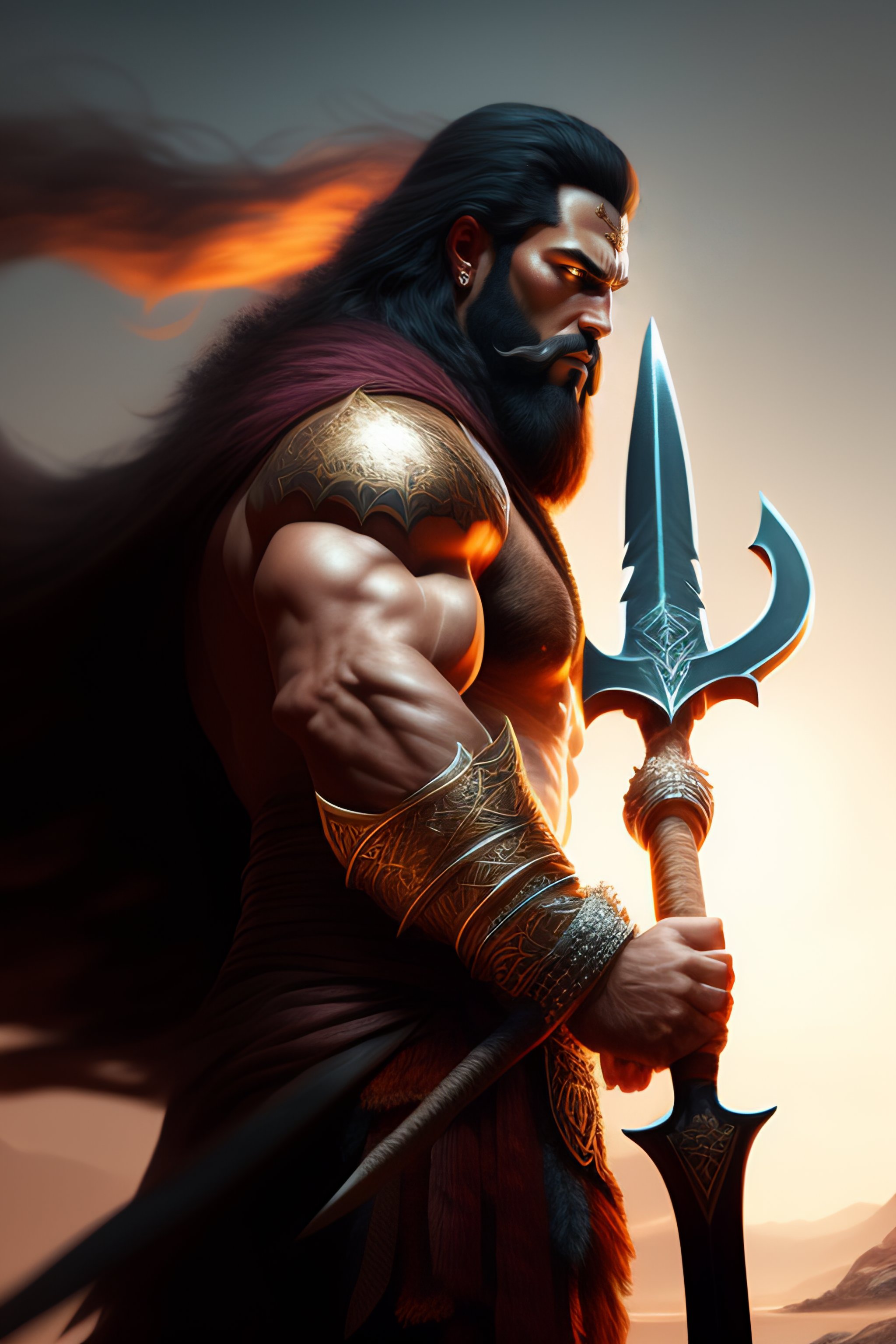 Lexica - A strong barbarian holding a double axe, Full body shot ...