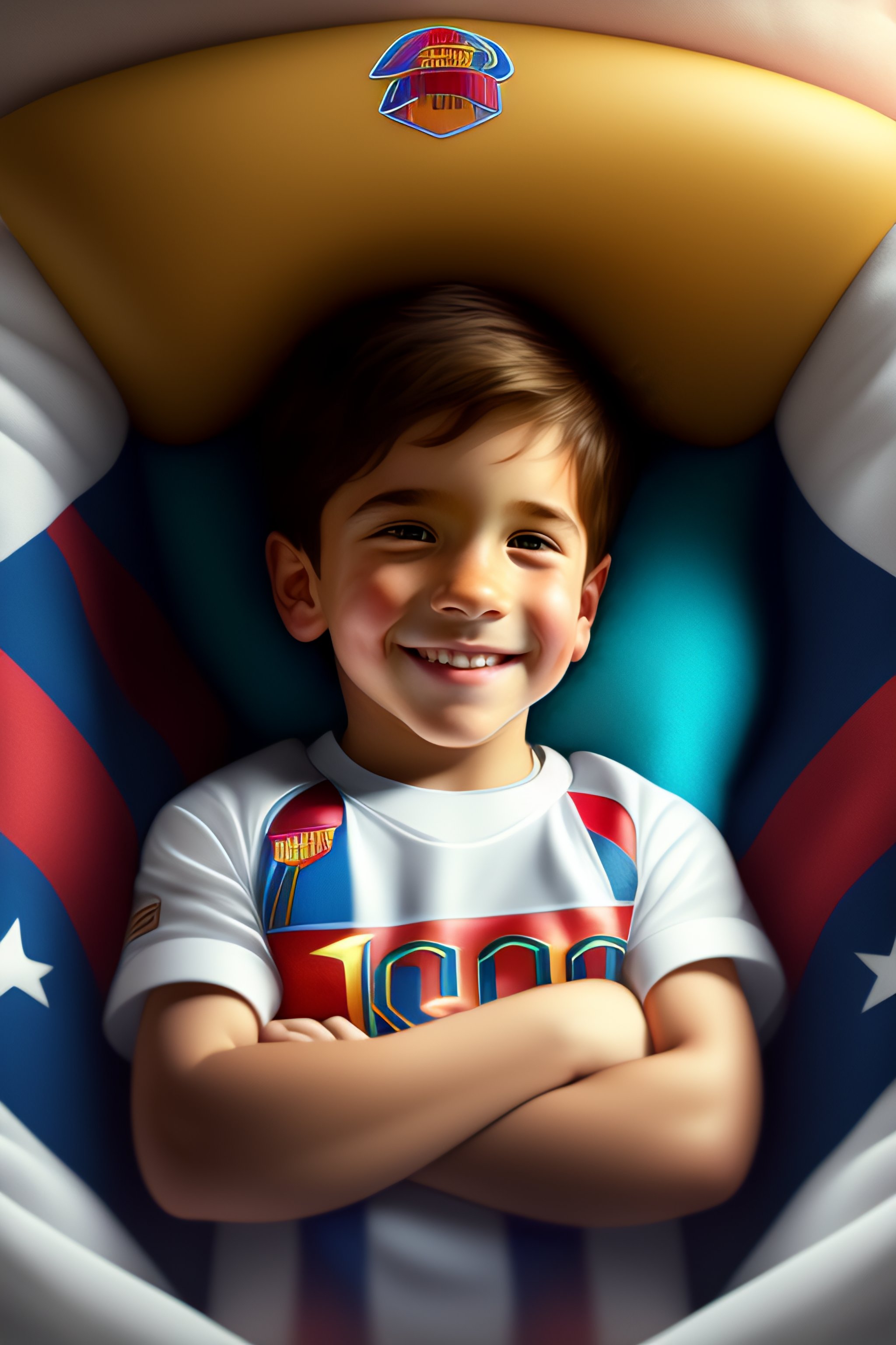 Lexica - Messi with 5 years old, smiling thoughtful, in his bed ...