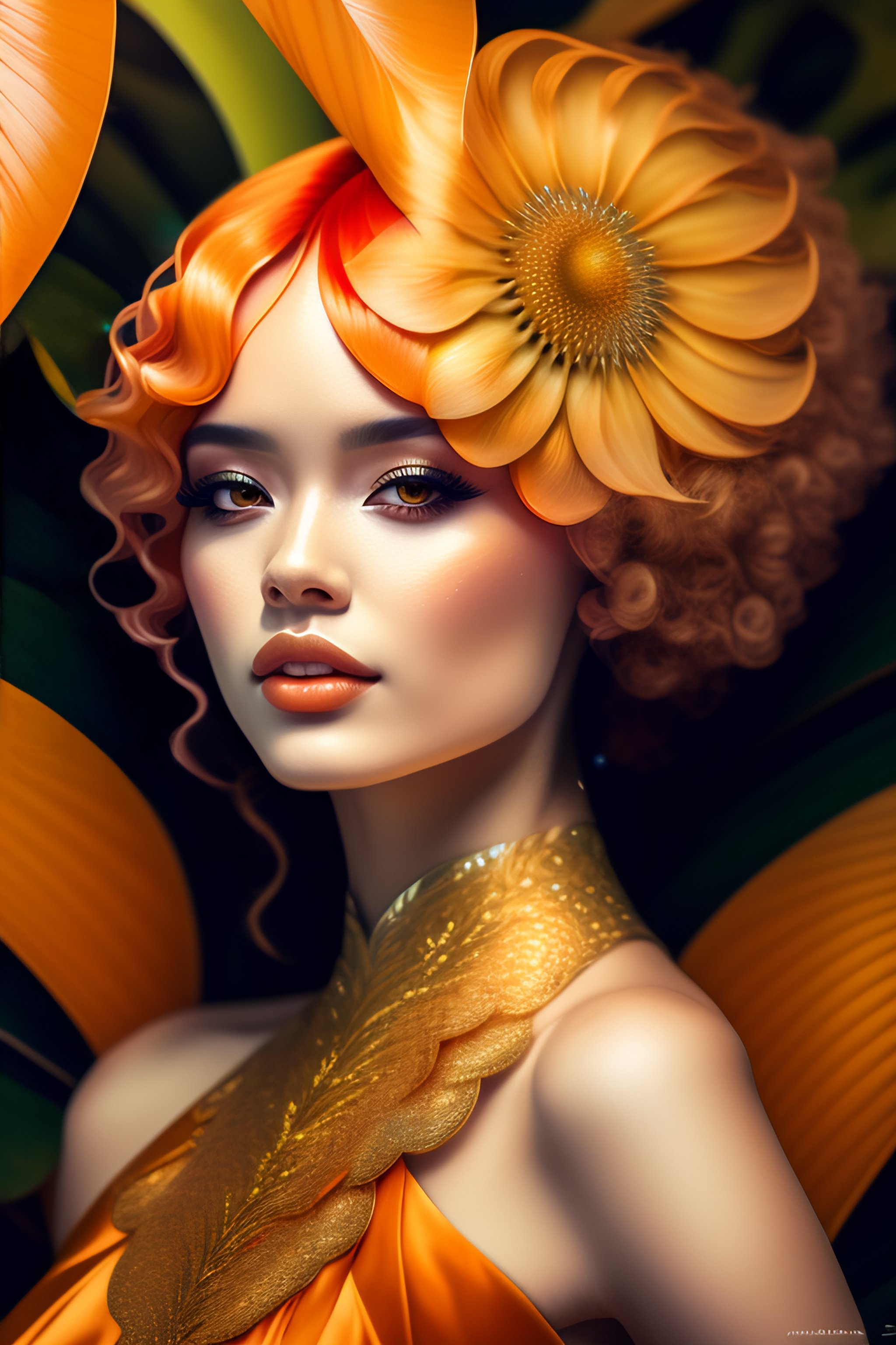 Lexica - Fashionable queen of the monstera, white face, symmetrical ...