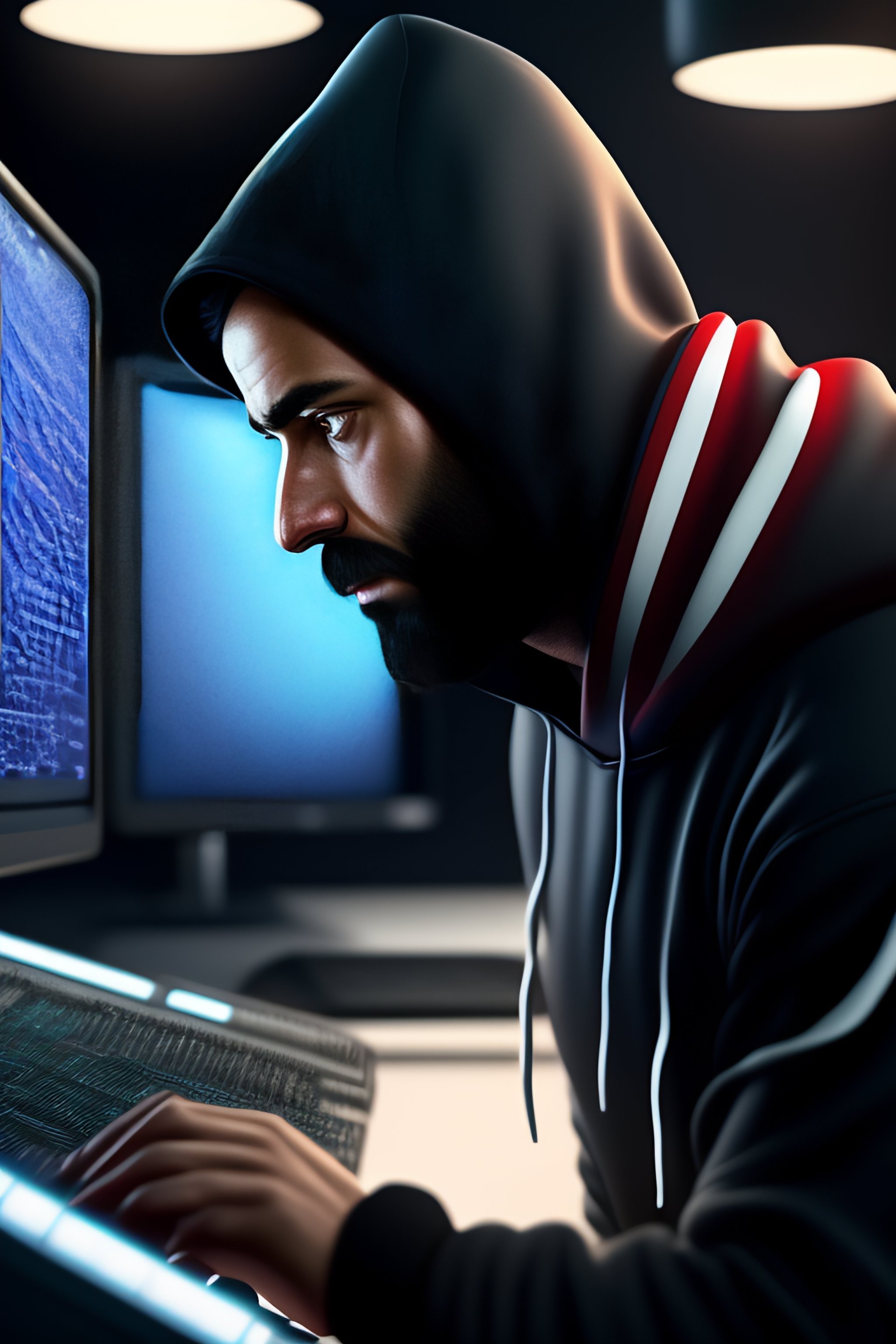 Lexica - A bald bearded tech support guy wearing a black adidas hoody ...