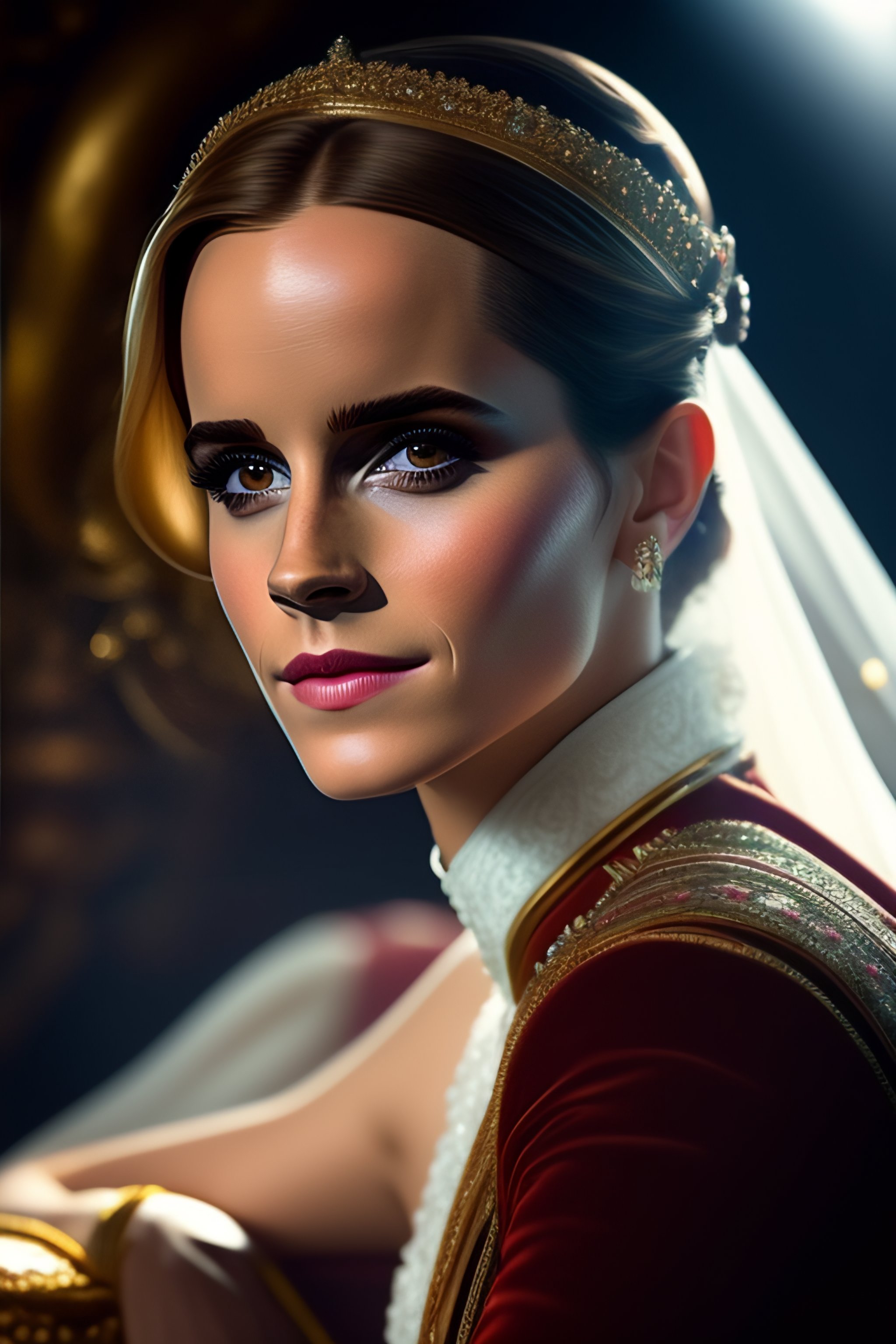 Lexica - Emma Watson sitting as a queen on top of a mountain