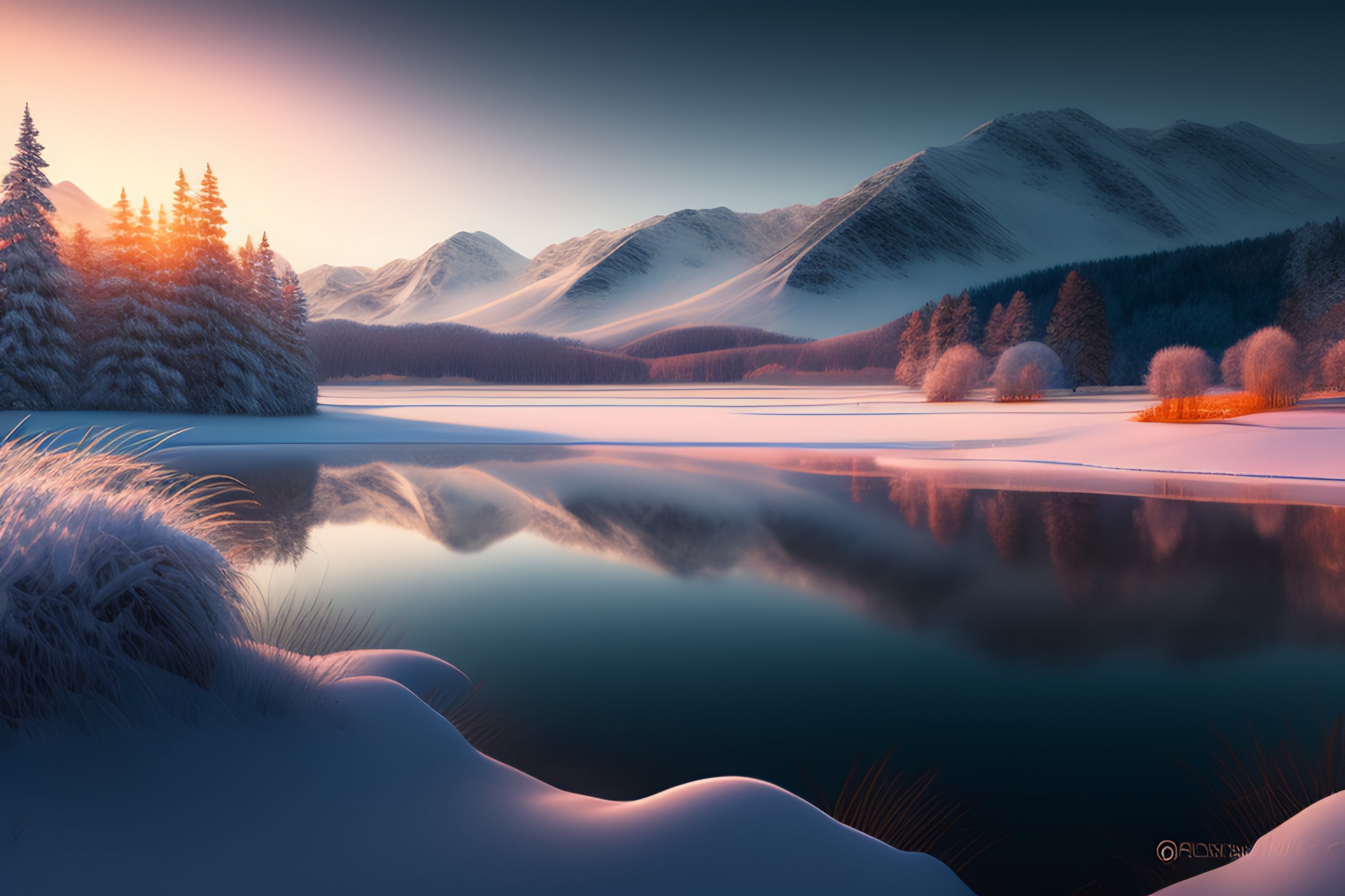 Lexica - Winter lake landscape, highly detailed, digital painting ...