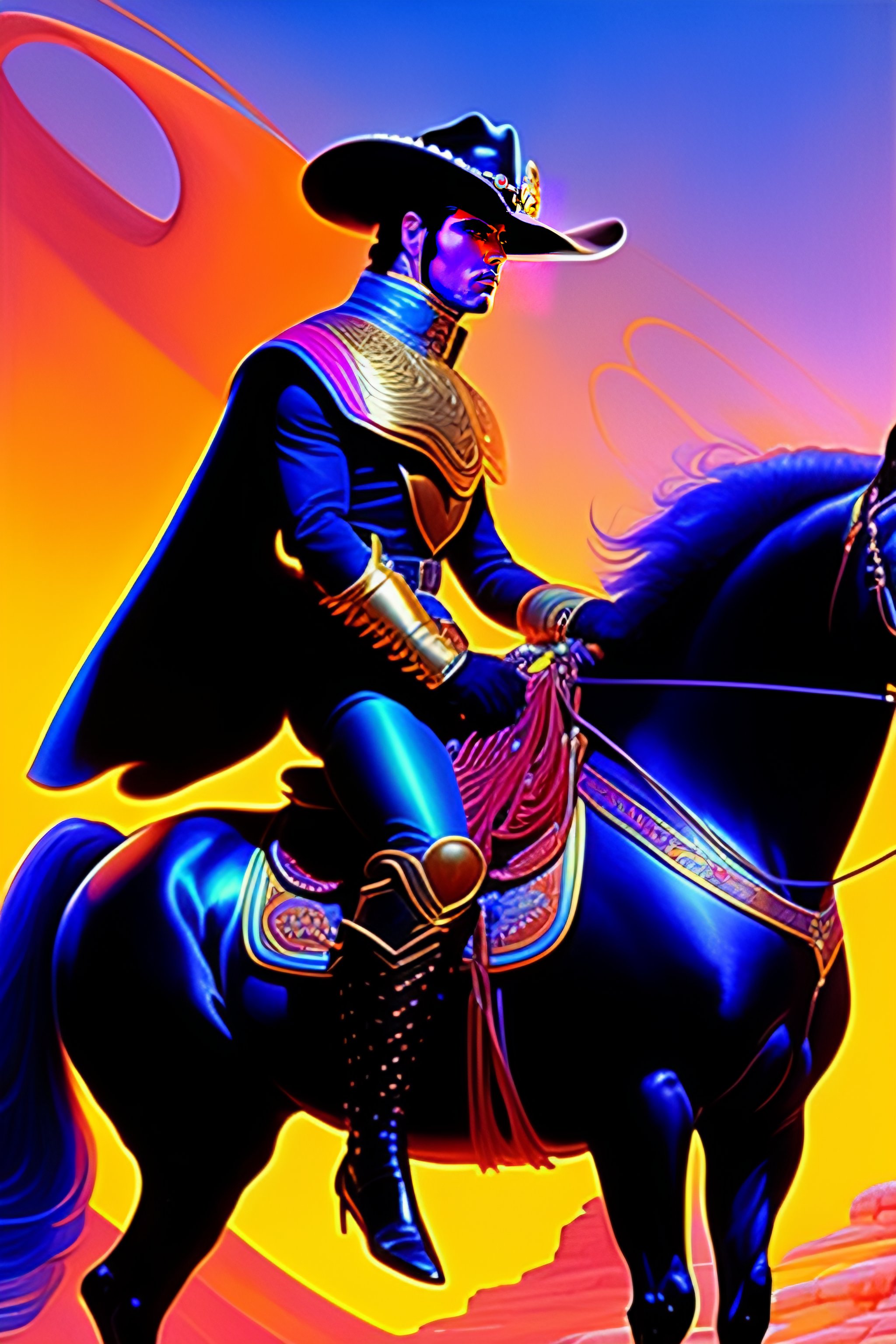 Lexica - Tron and gucci designed robot villain mexican cowboy sitting ...