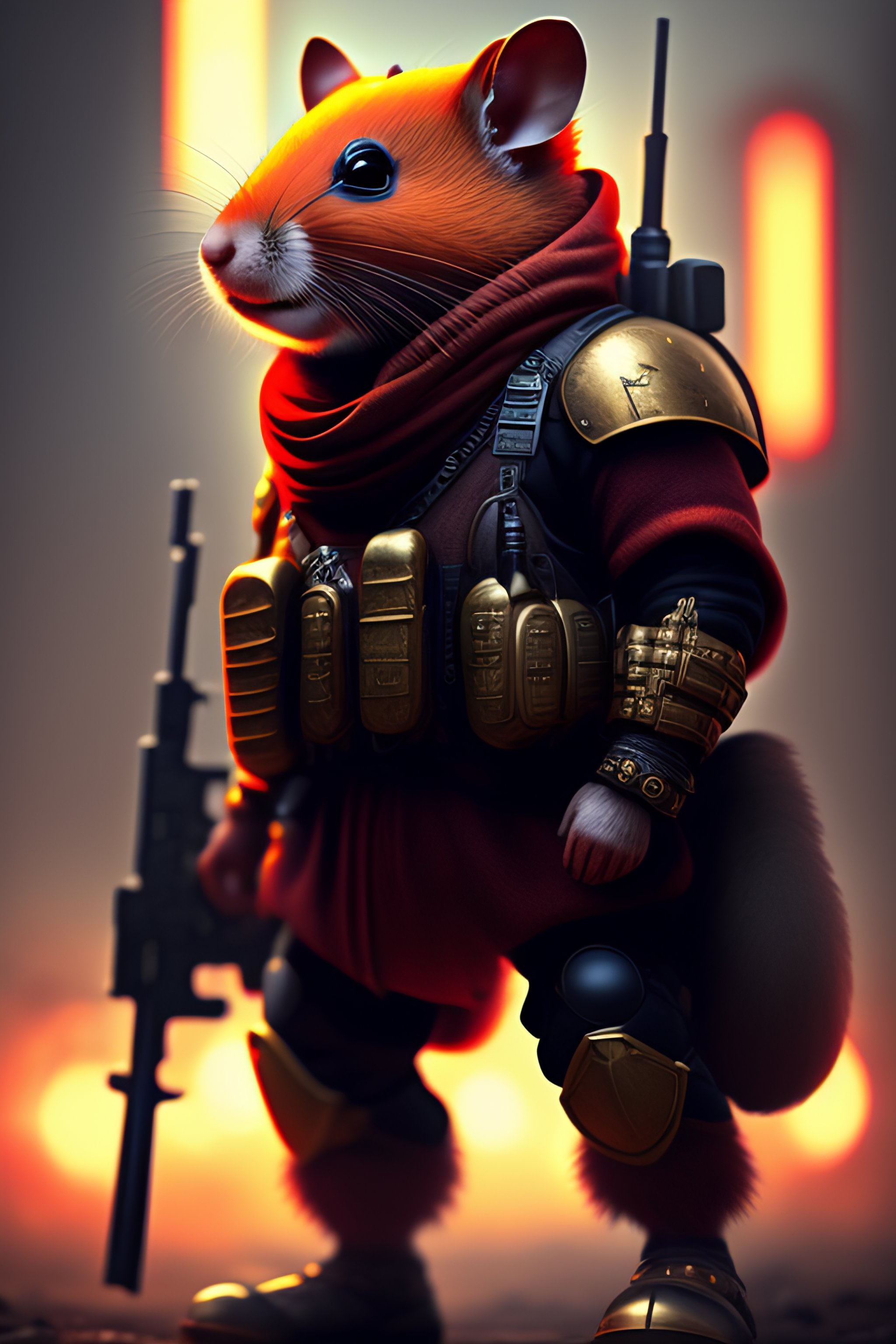 Lexica - Anthropomorphic red hamster soldier, biomechanical, full body ...