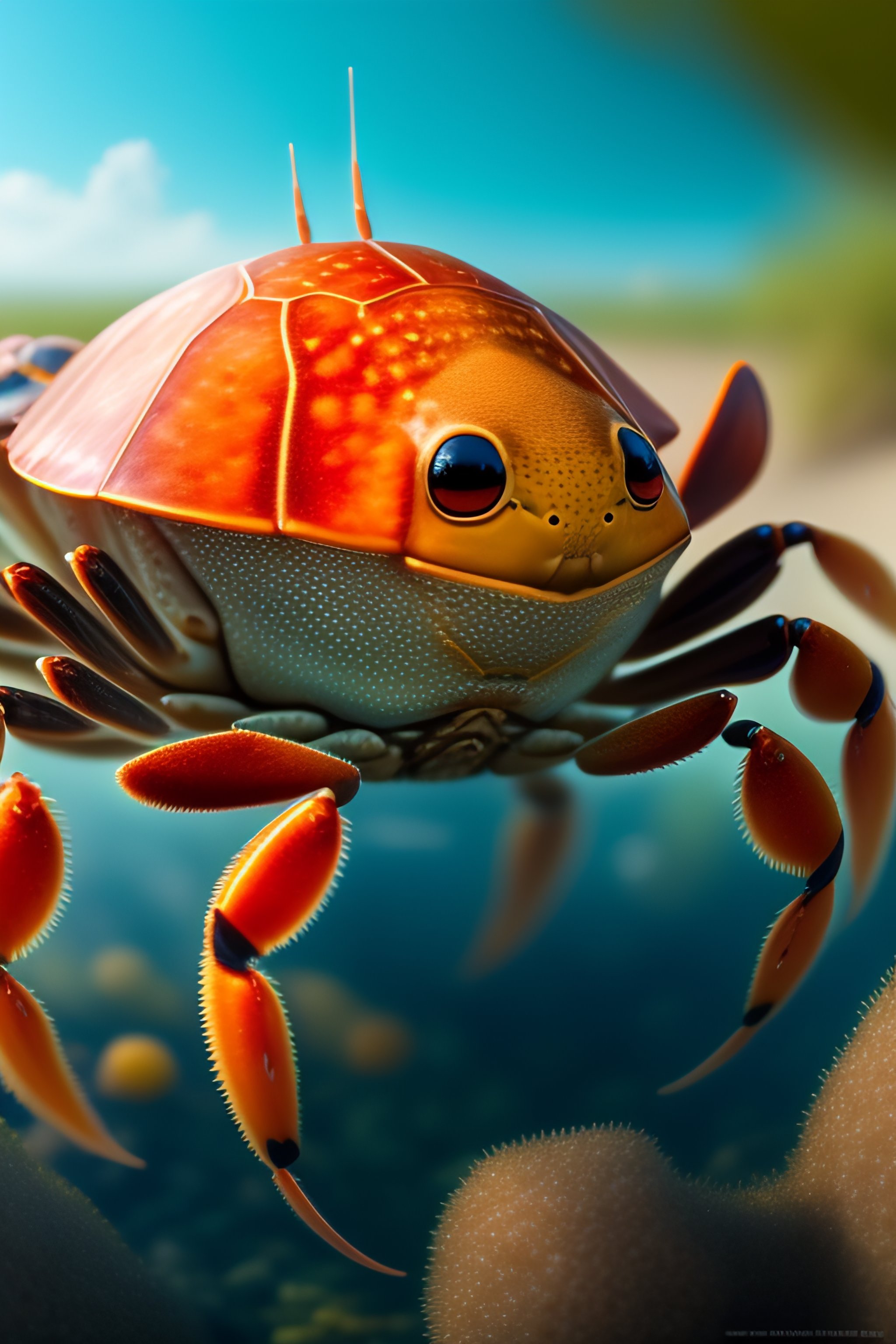 Lexica - An anime crab, with pokemon face, in the mangrove, quality ...