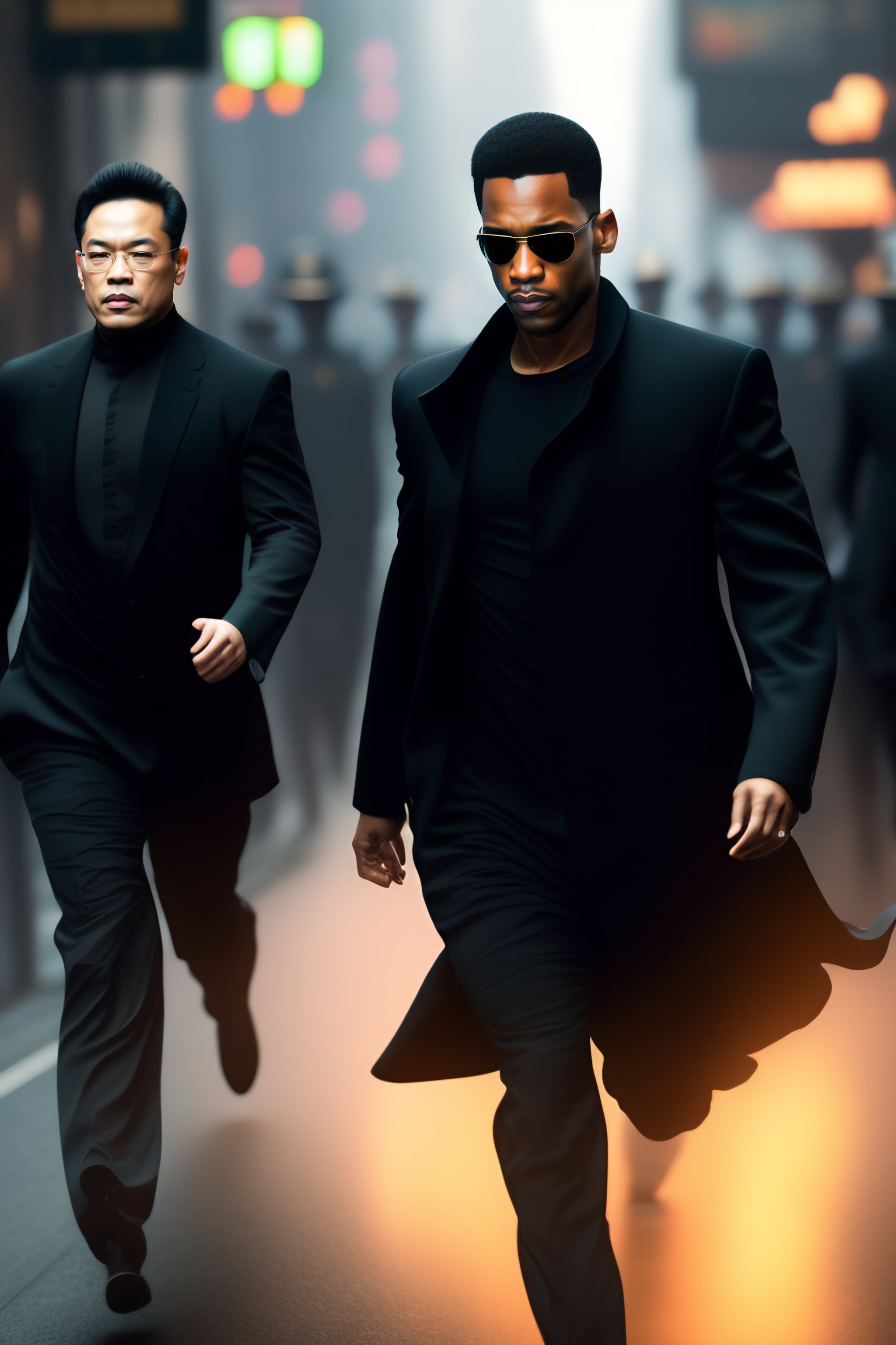 Lexica - Neo in the Matrix running from agents holding a big bitcoin