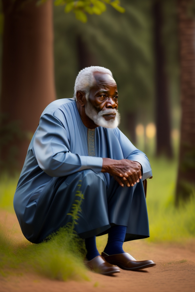 Lexica - A very old african grandpa,siting in nature, looking in front
