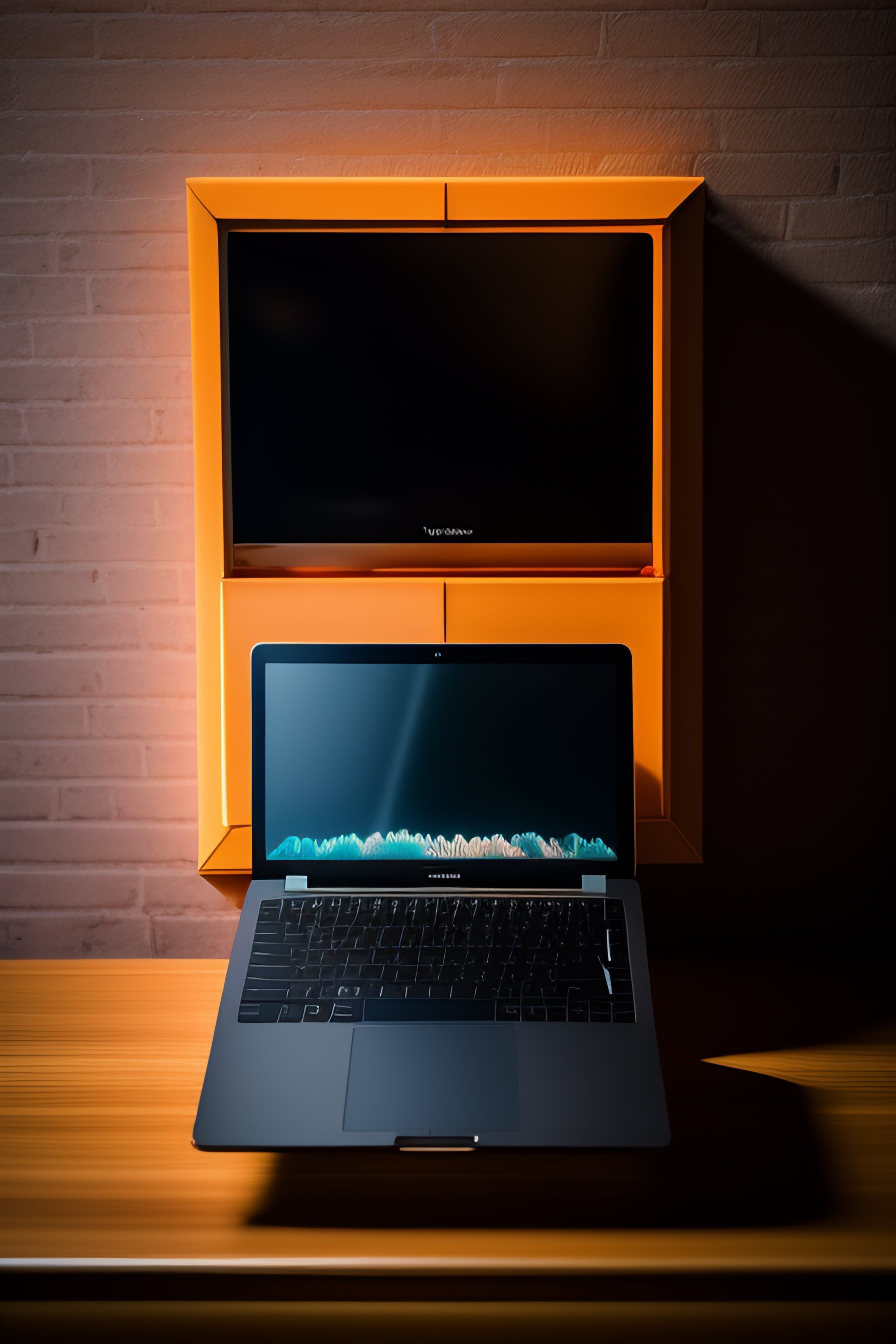 Lexica - Laptop and box on a table, centered in frame, facing camera ...