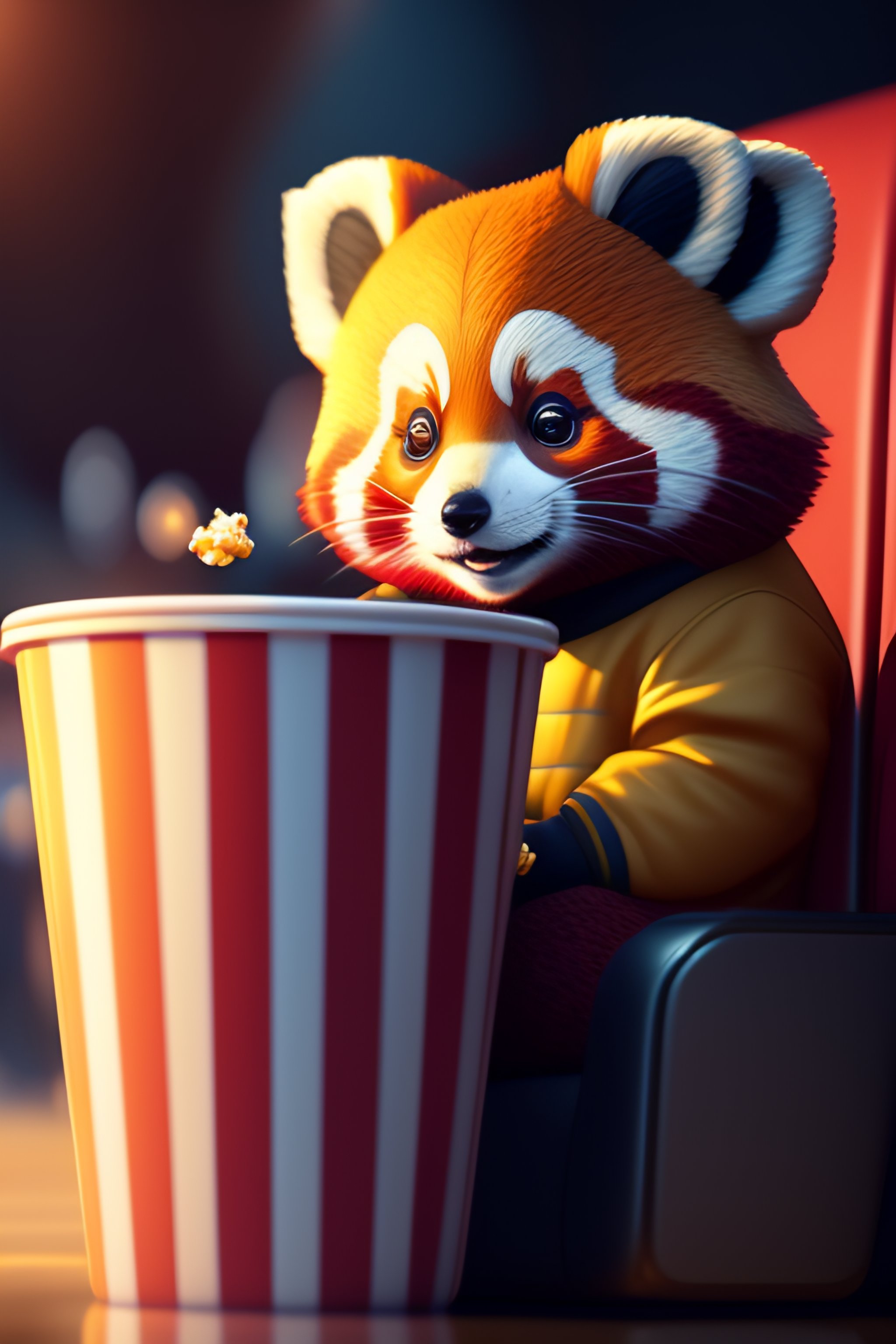 Lexica - Cute chibi small humanoid red panda sitting in a movie theater ...