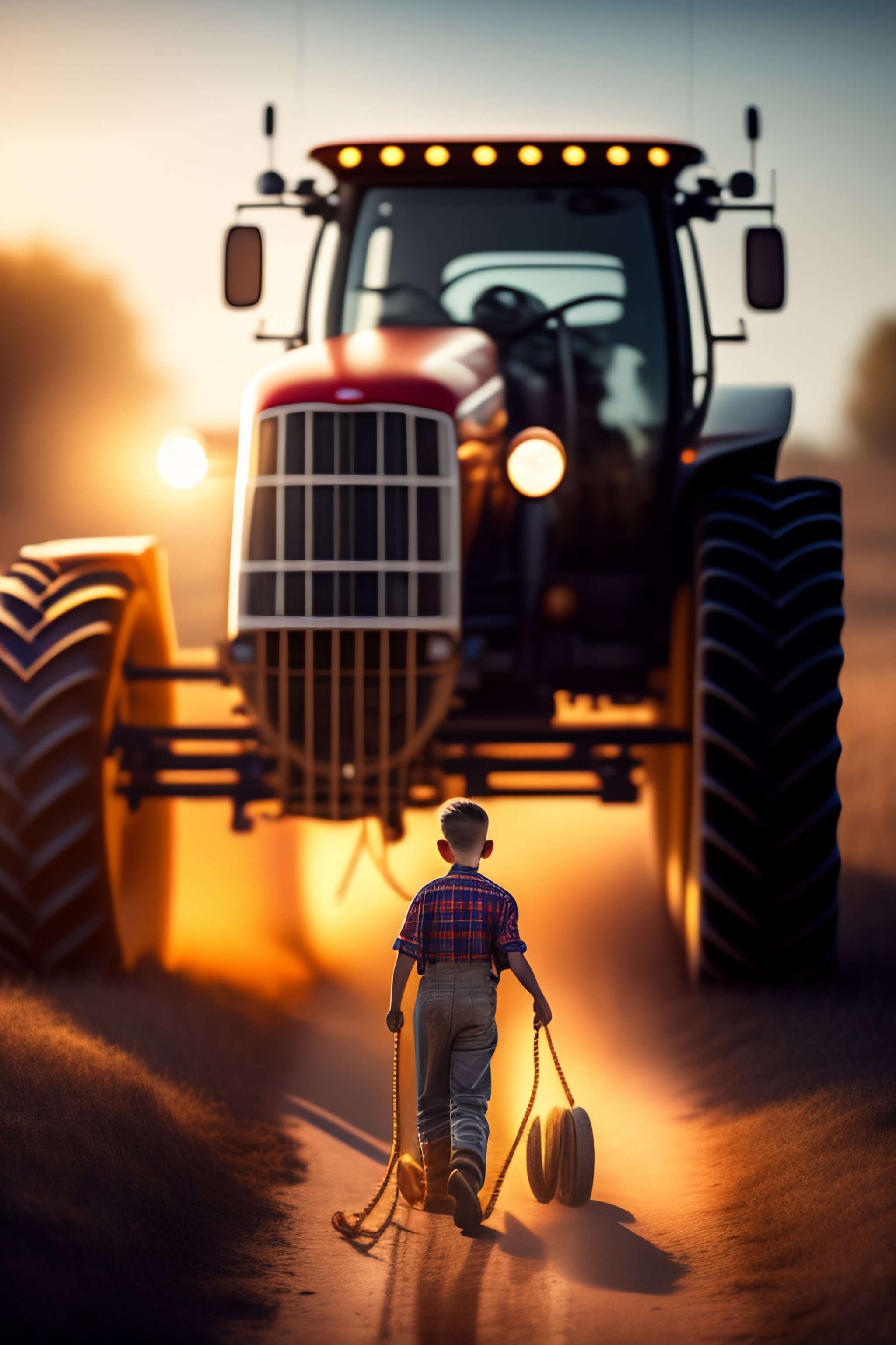 Lexica - A skinny person pulling a tractor by rope, studio lighting ...