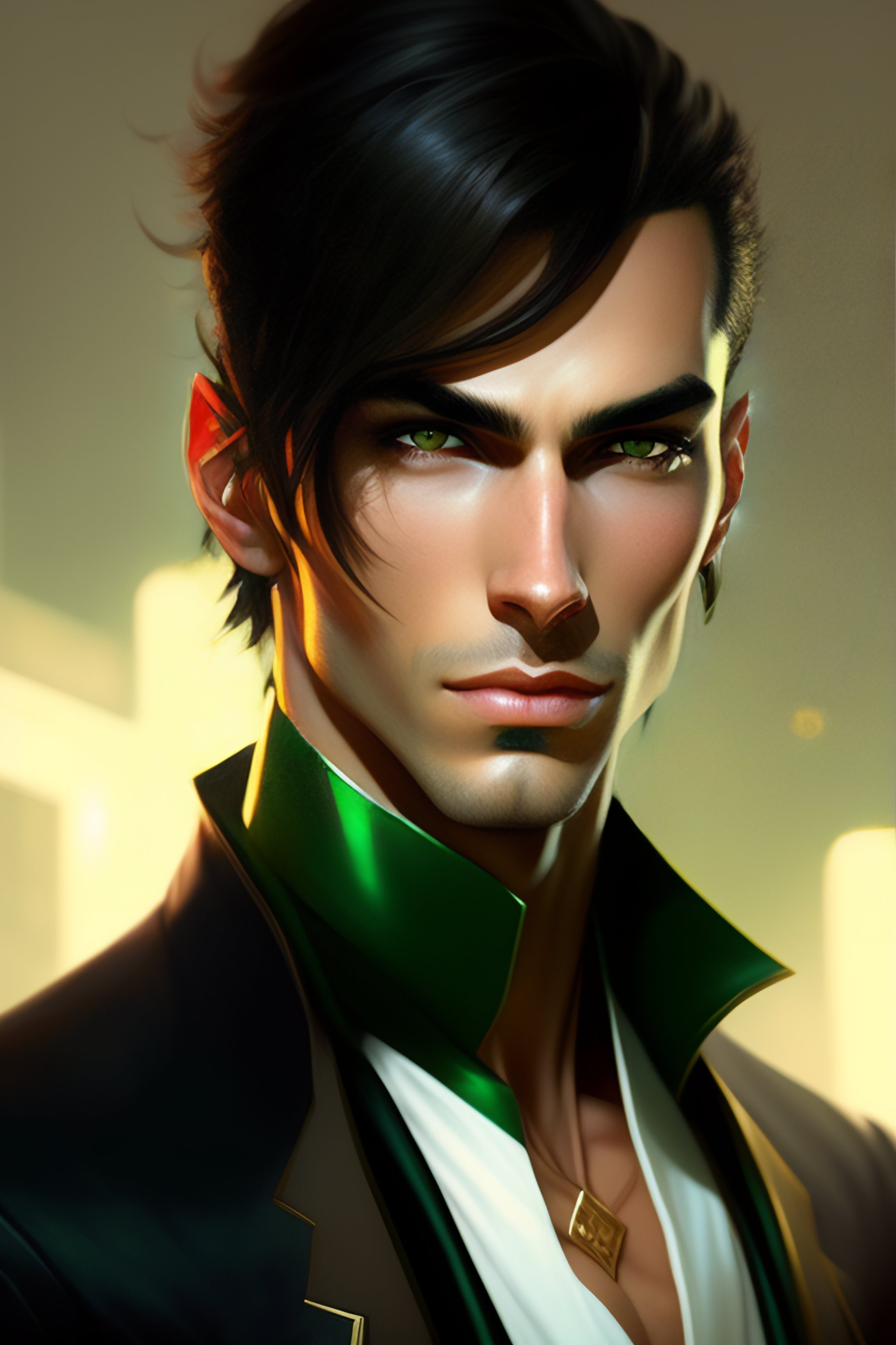 Lexica - Rogue, ugly, brown hair, green eyes, stubble, young, slender ...