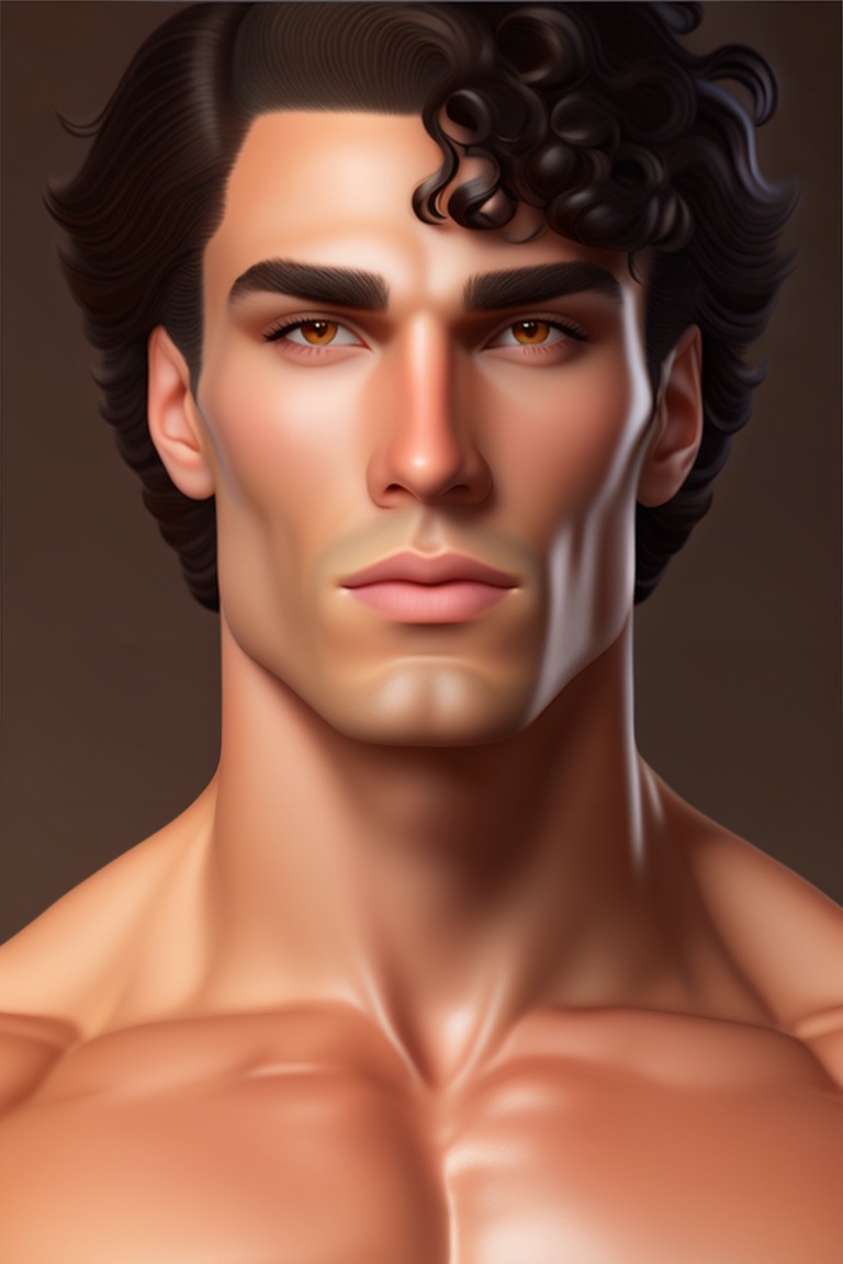 Lexica - Big white bodybuilder, very short curly black hair, brown eyes ...