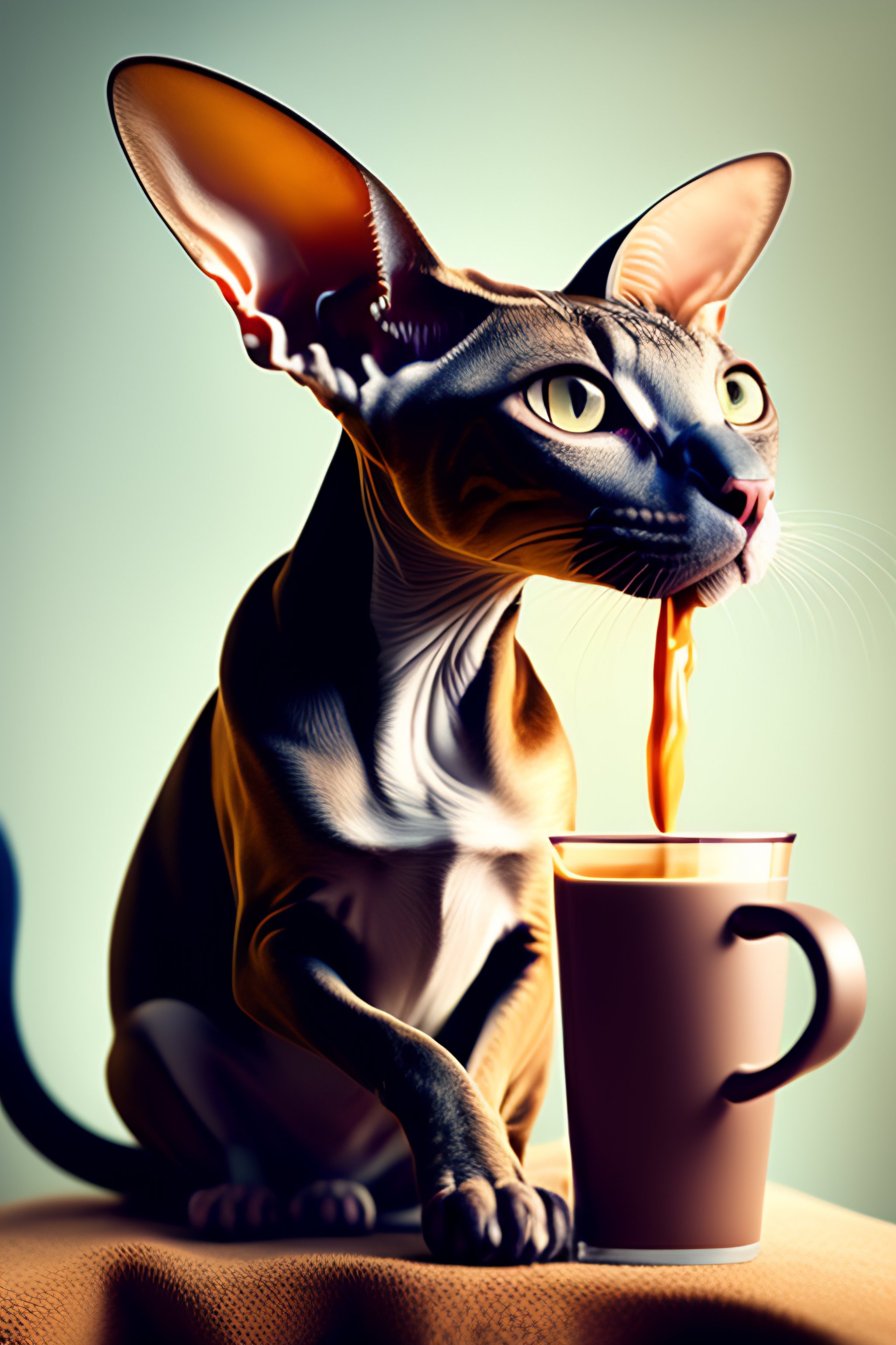 Lexica - Smoking sphinx cat with coffee