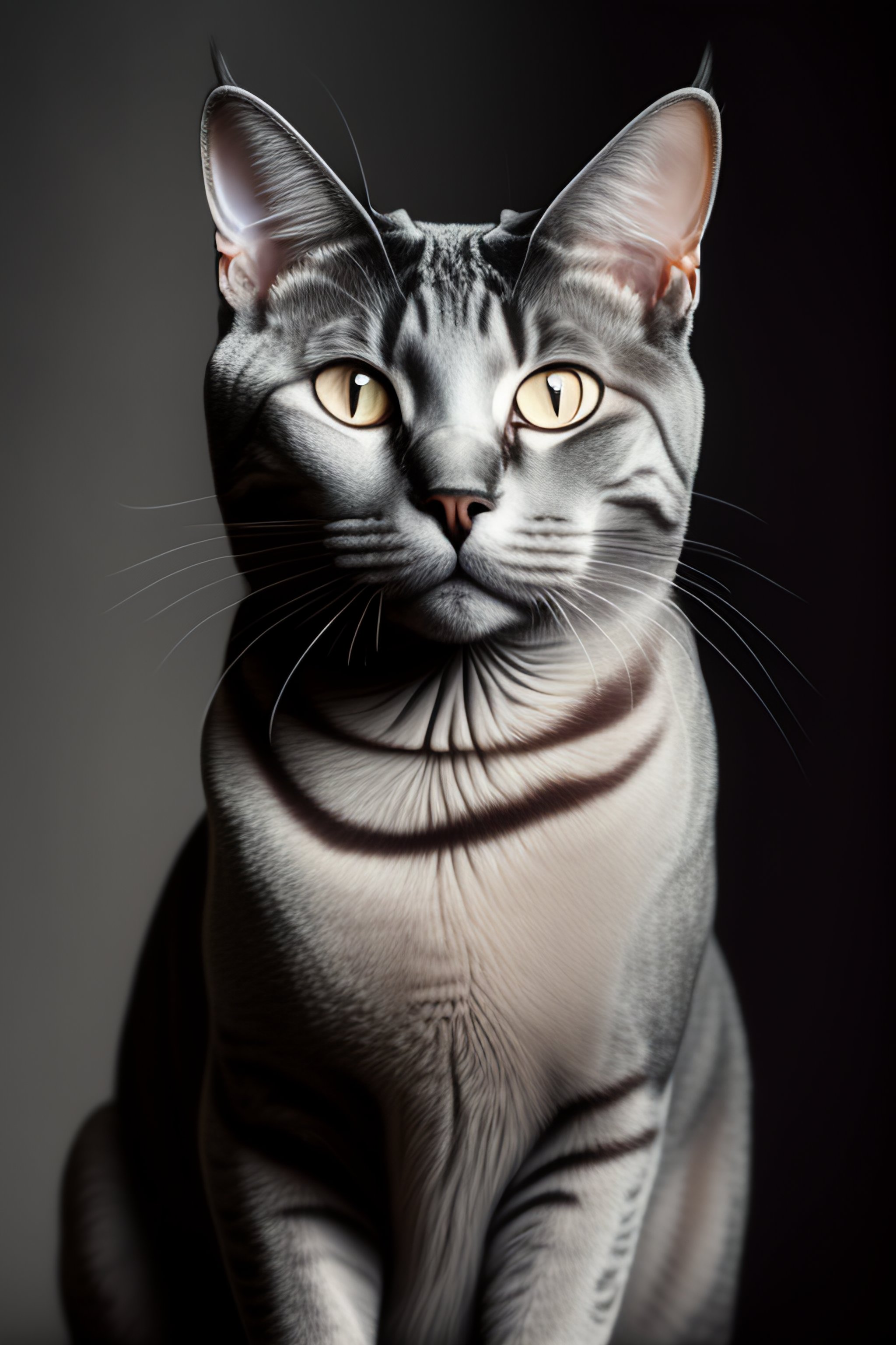 Lexica - A gray cat centered in frame, facing camera, symmetrical face ...
