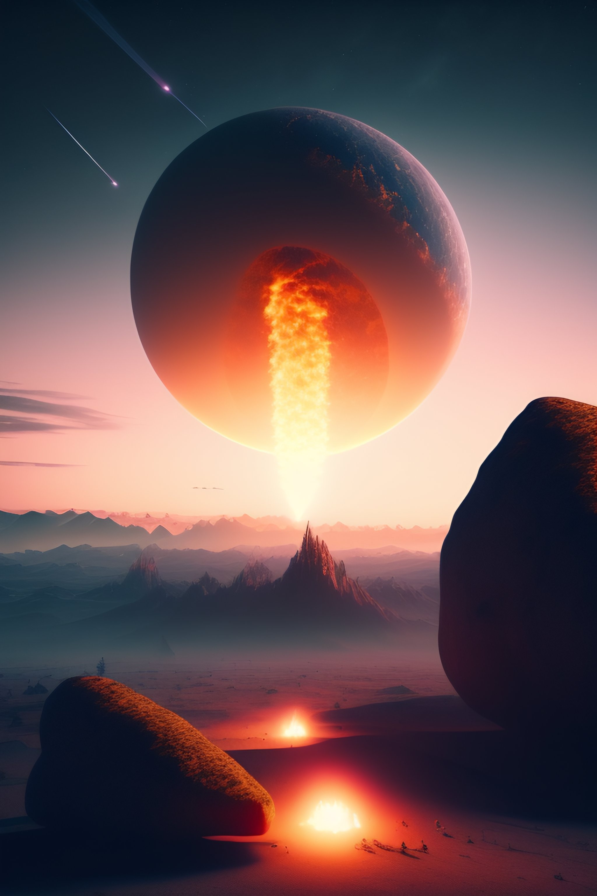 Lexica - Meteor hitting the ground, cinematic, detailled, 4k