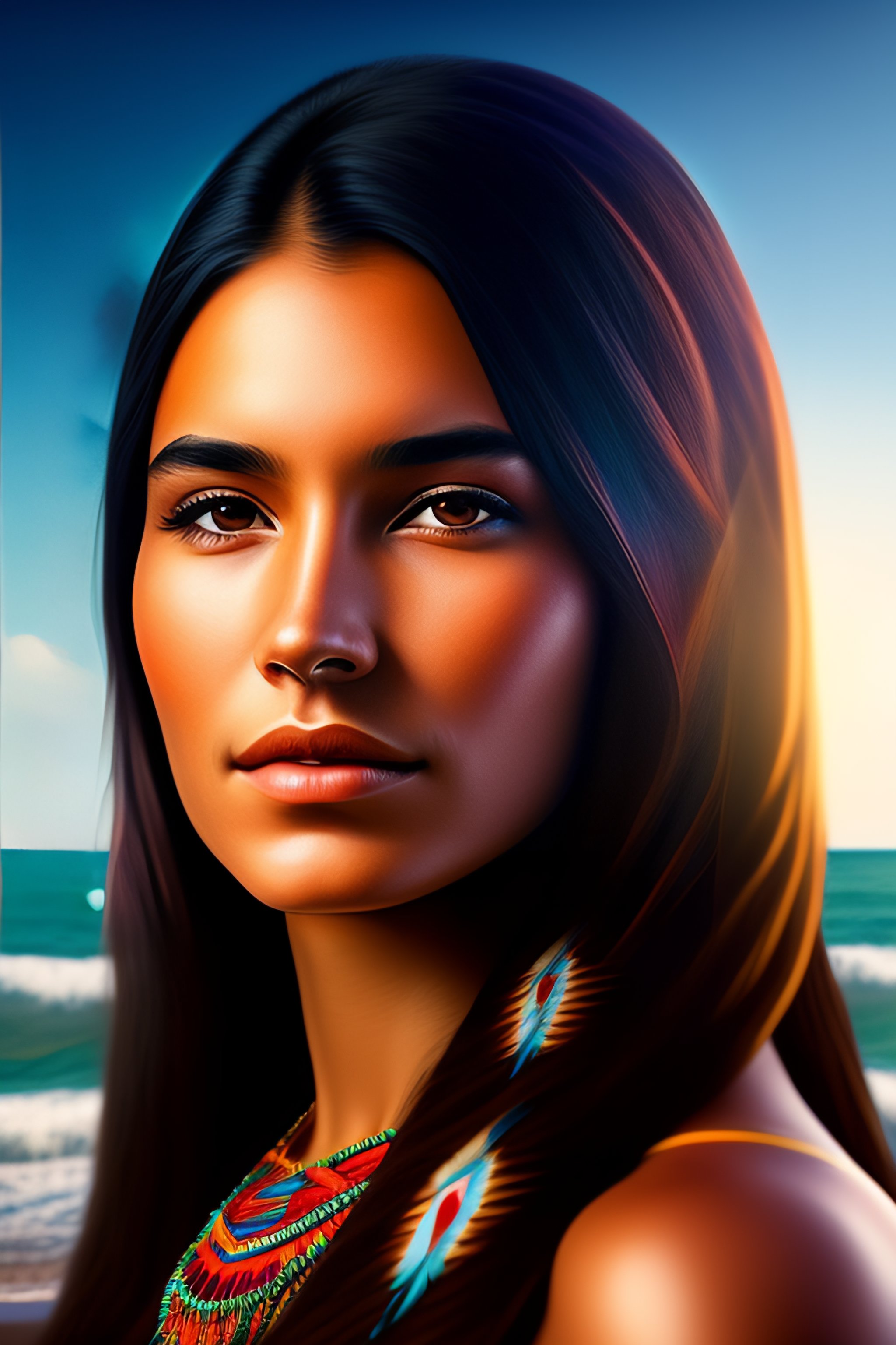 Lexica - Native american young woman portrait in 3d digital art with ...