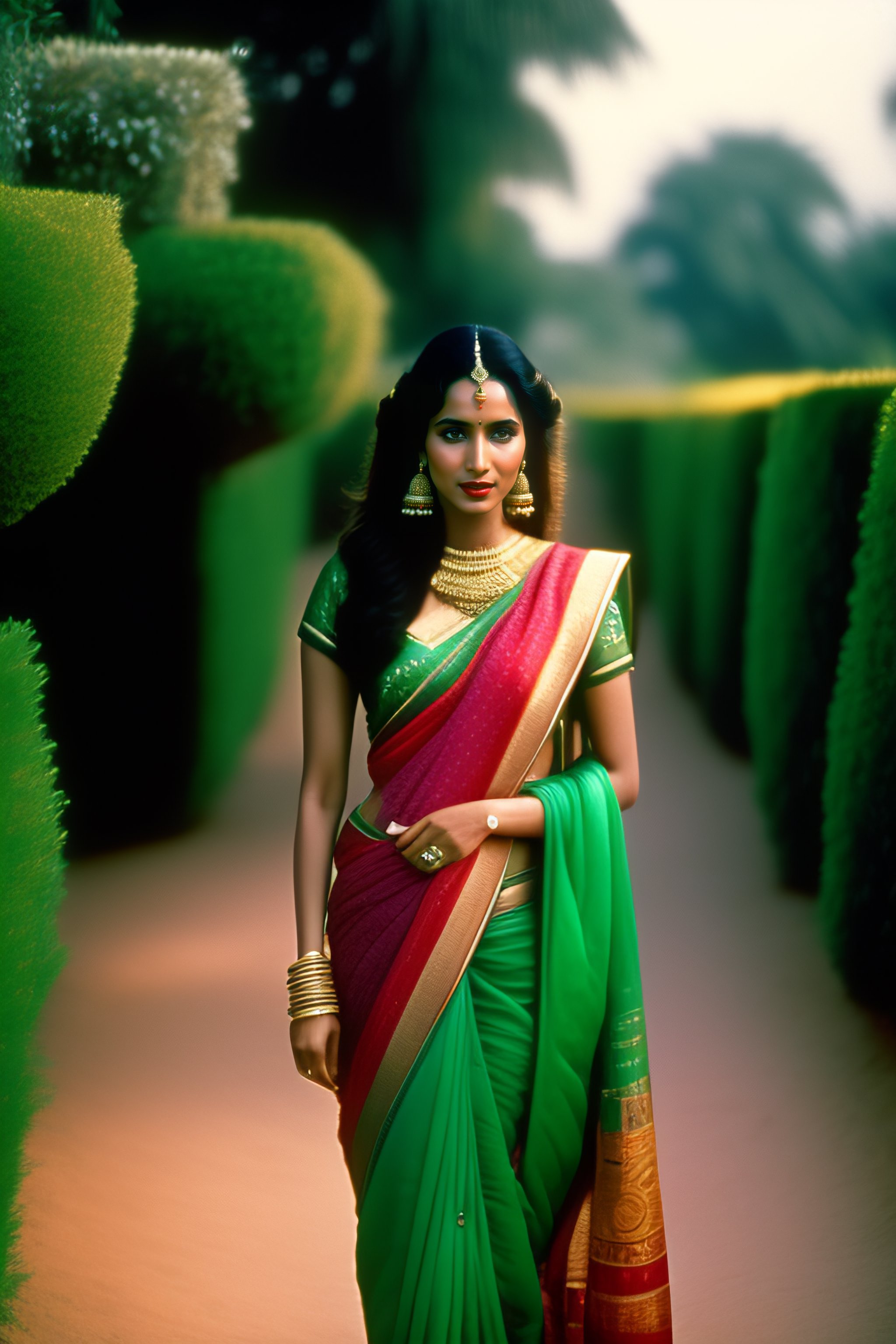Lexica - 1990s movie still of a mahira khan in saree at the camera in a ...