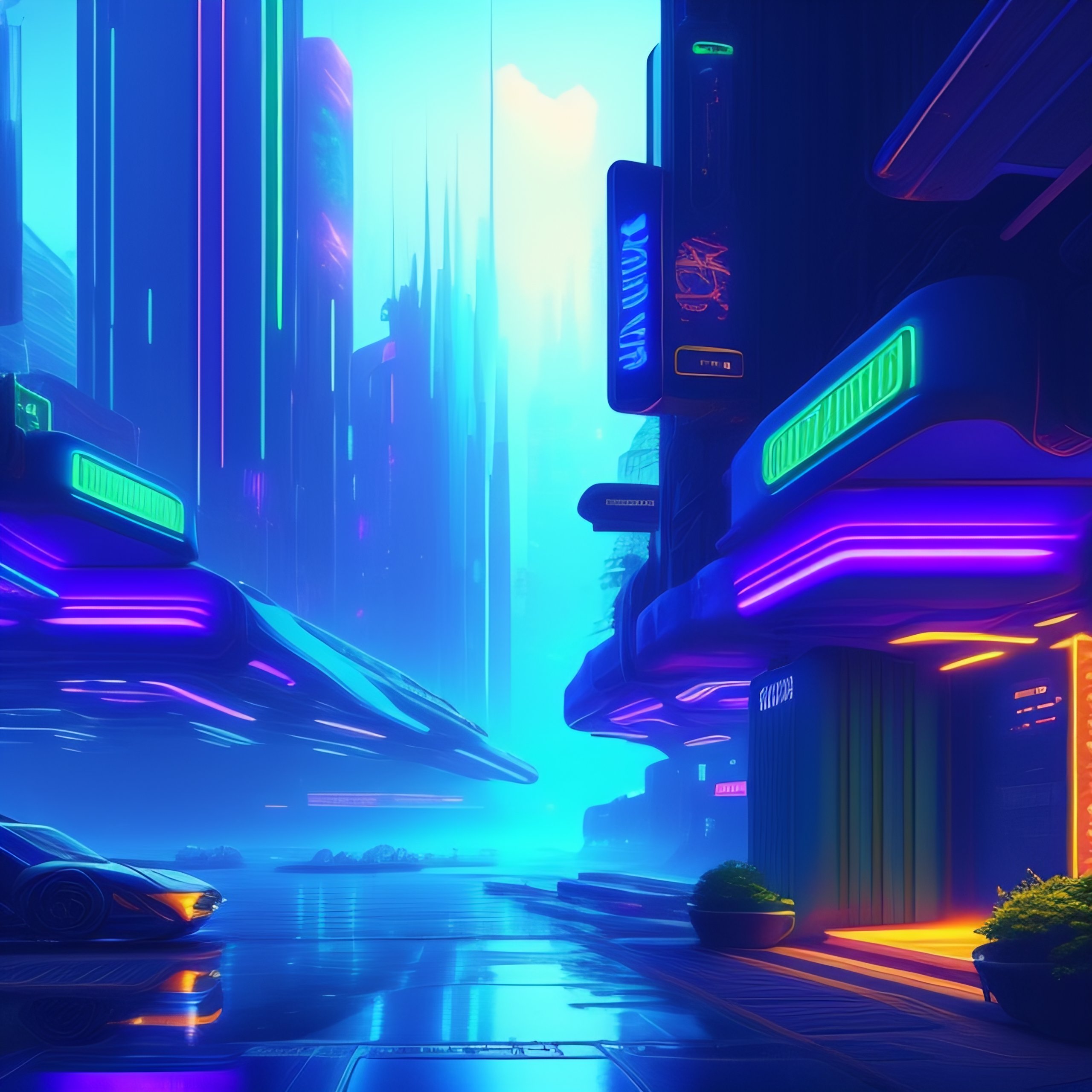 Lexica - Detailed cyberpunk background, green blue colors, neon fine ...