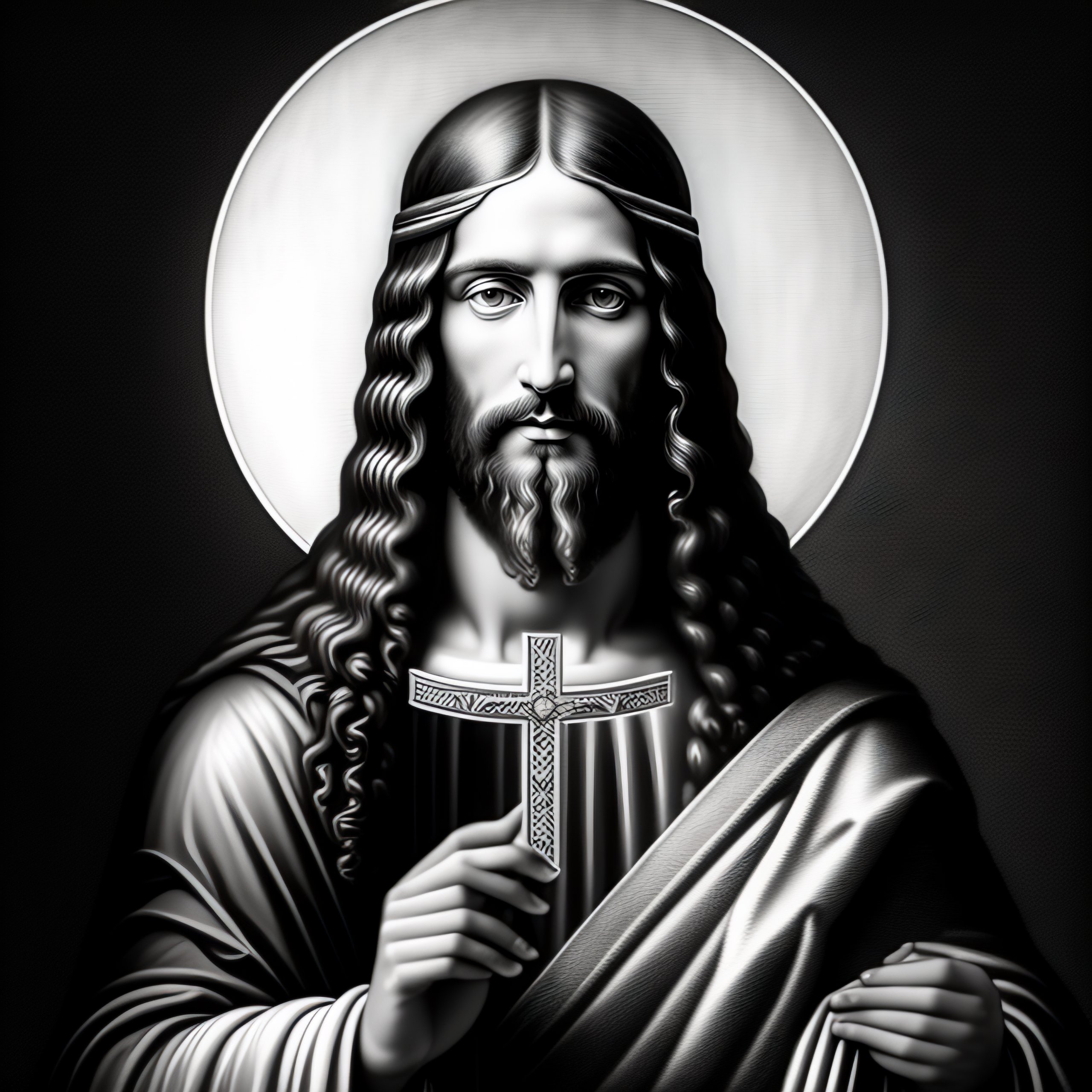 Lexica - A black and white close up of a pencil drawing of jesus like ...