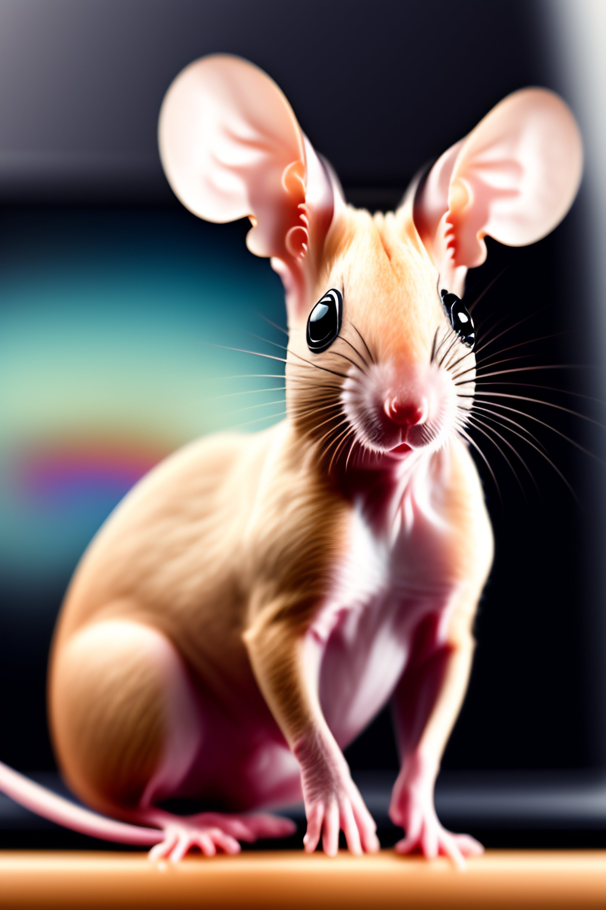 Lexica - A hairless mouse sitting in front tv