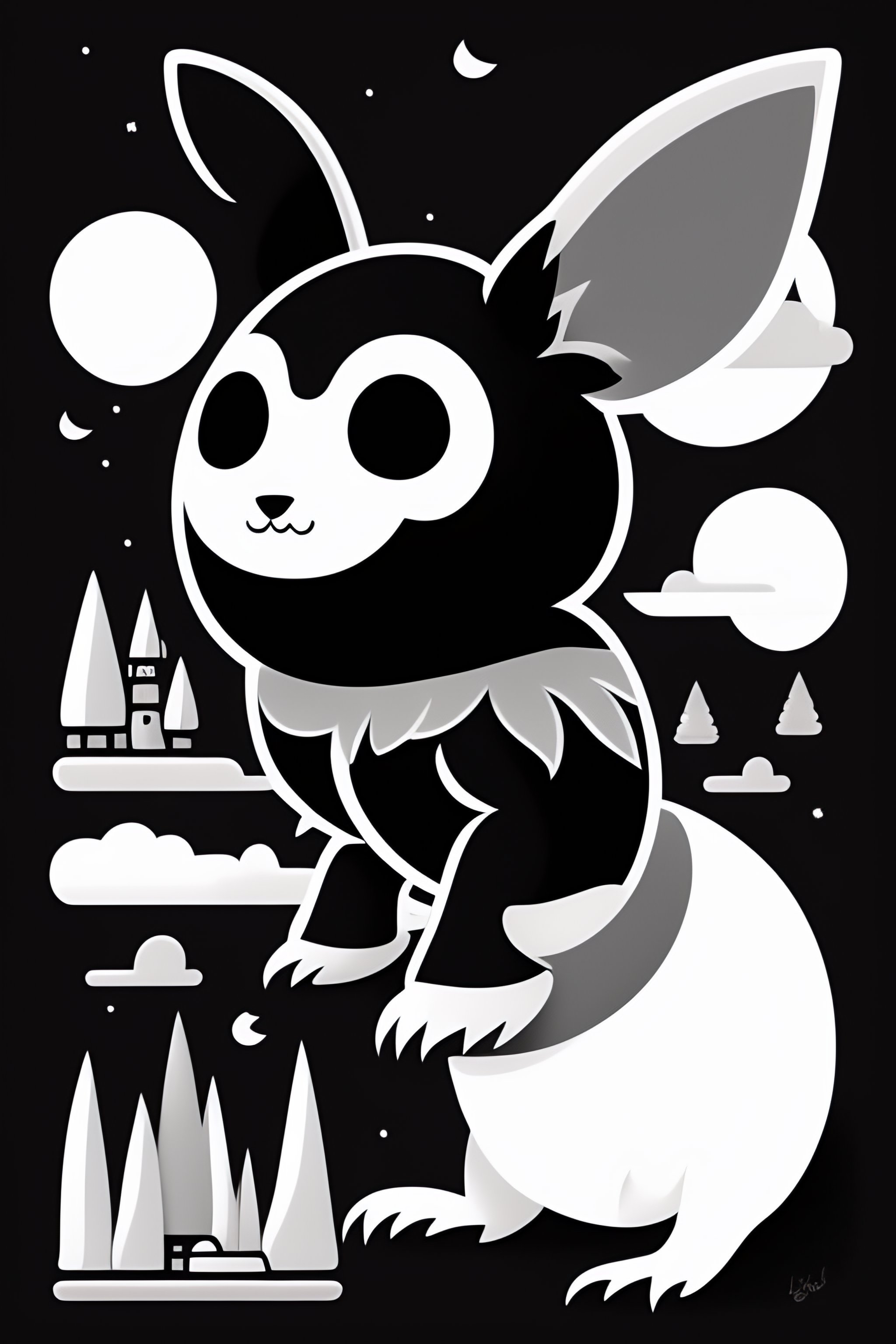 Lexica - A flat simple black and white character design of a cute ...