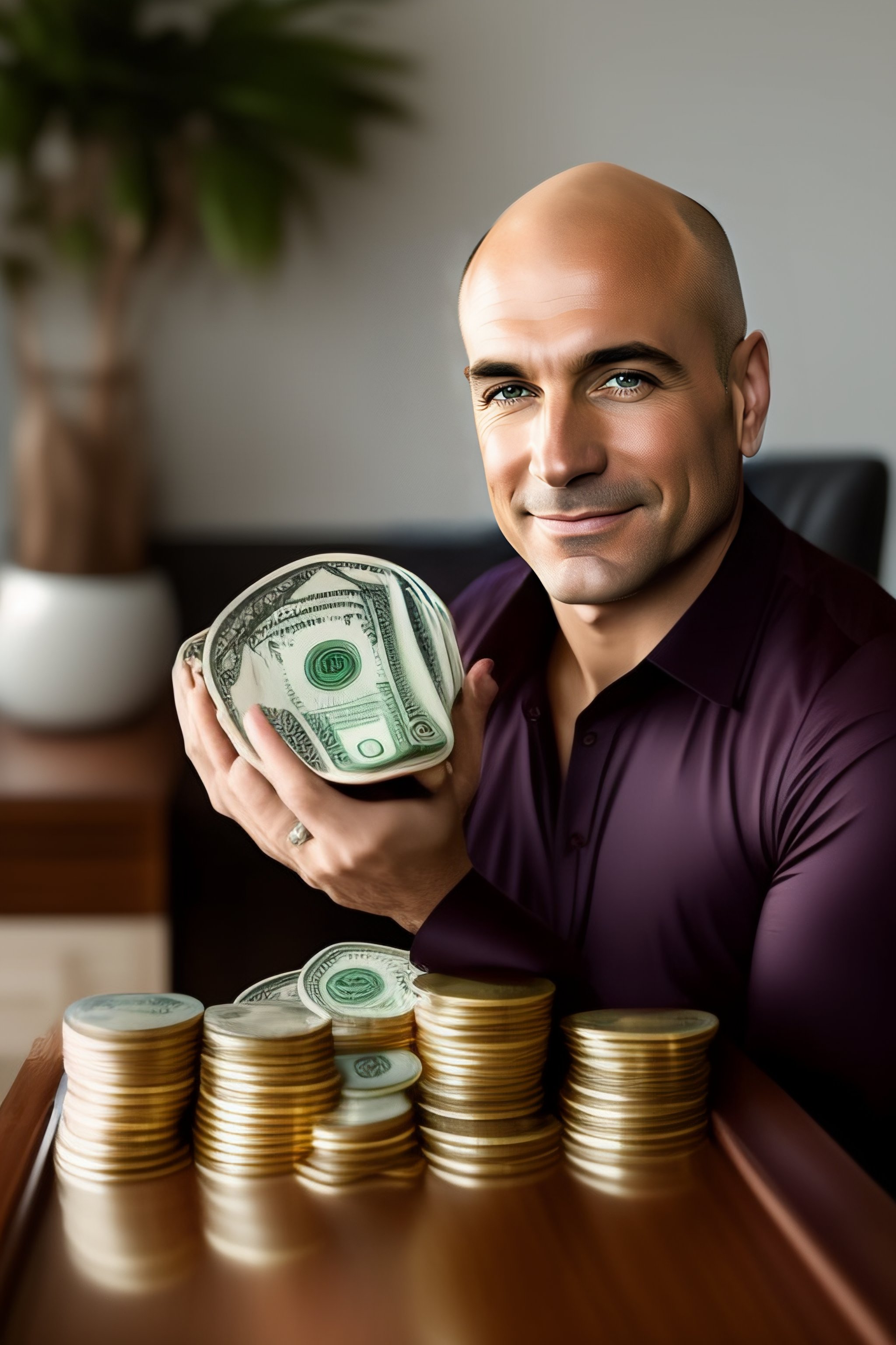 Lexica - Photo of bald with money