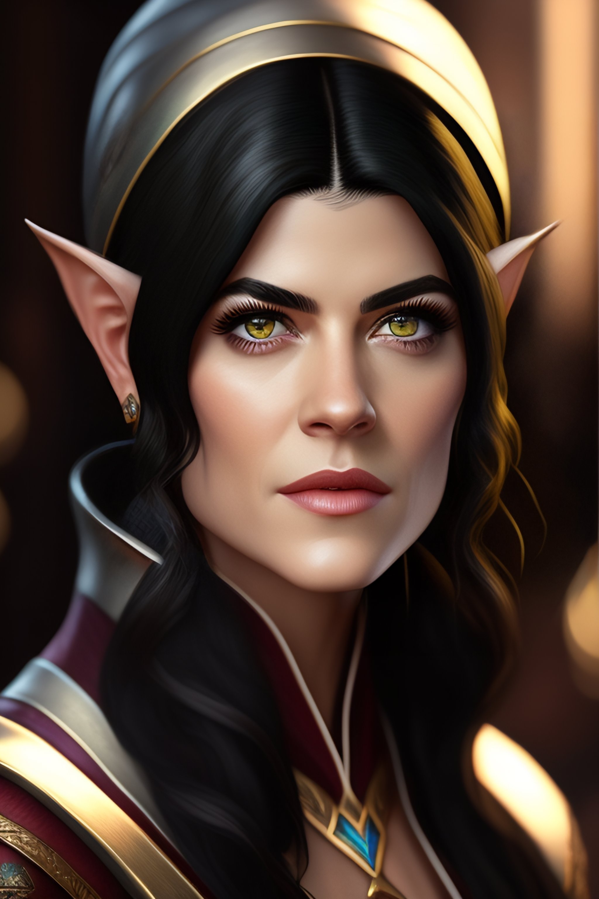 Lexica - Photo of Selma Blair as an elf woman with short black hair and ...