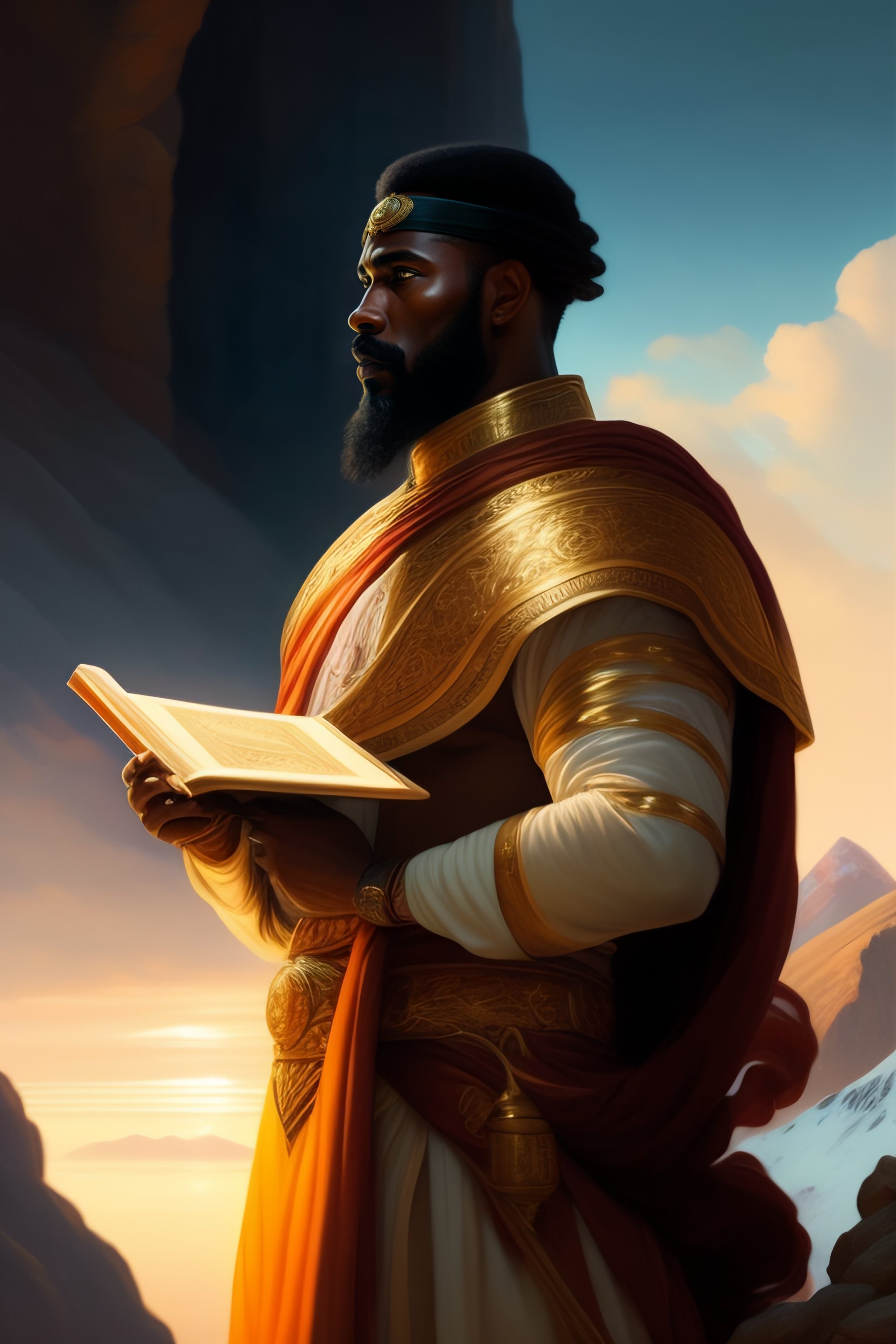 Lexica - Portrait Moses holding a commandment on the top of a mountain ...