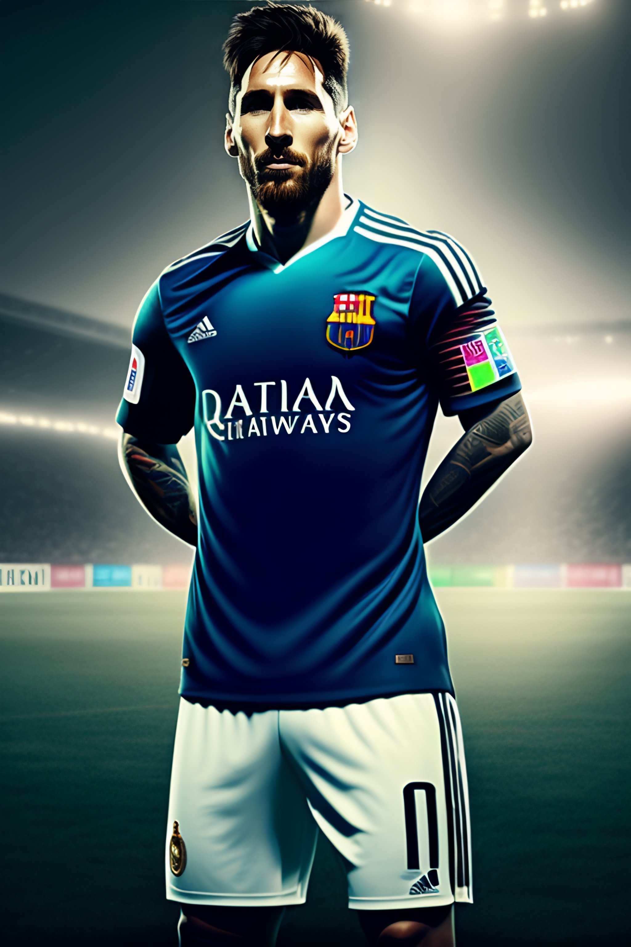 Lexica - Messi standing in the real madrid jersey\
