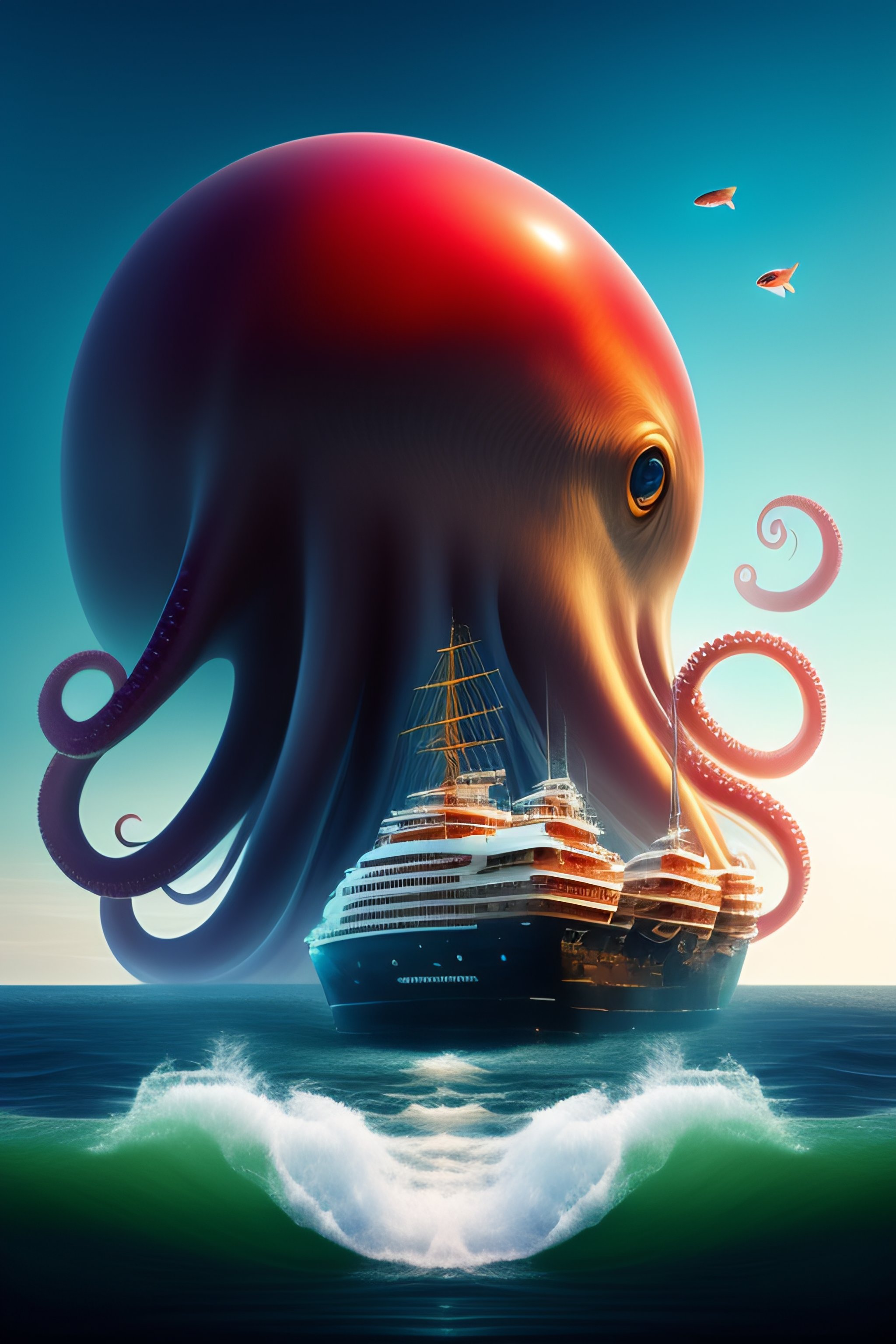 Octopus Attacking Ship Wallpaper