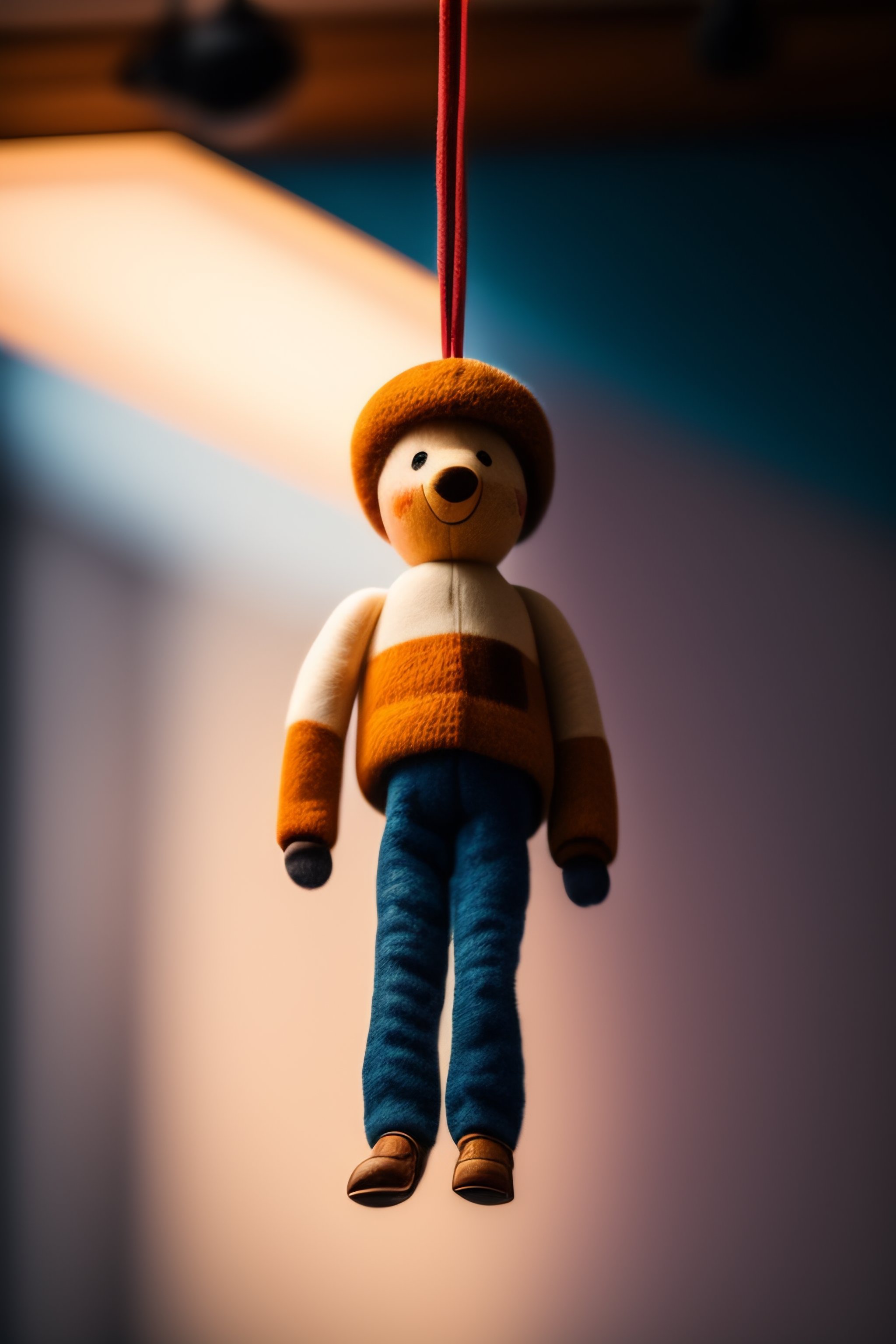Lexica - A puppet suspended from the ceiling made of wood